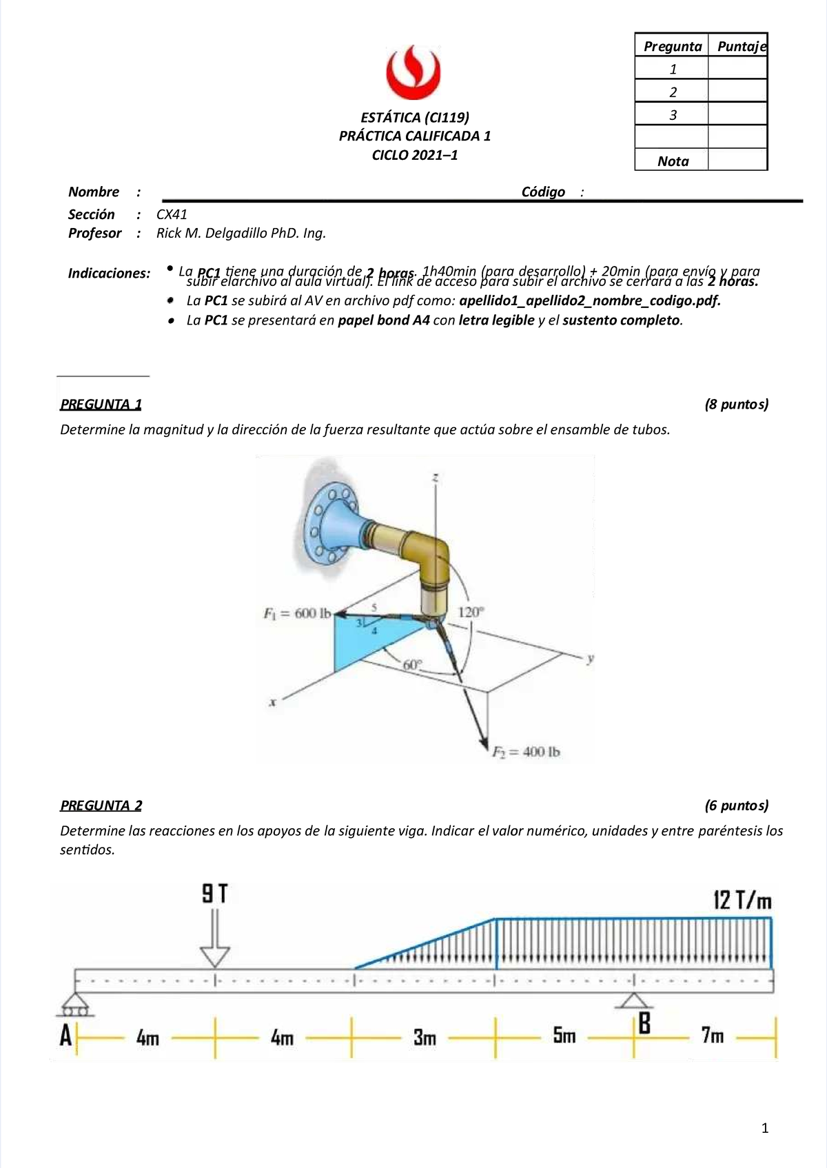 Pdf-pc01 compress - 11 ESTÁTICA (CI119)ESTÁTICA (CI119) PRÁCTICA CALIFICADA 1PRÁCTICA CALIFICADA ...