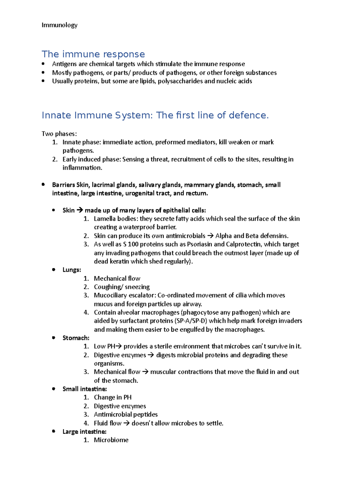 Immunology notes - The immune response Antigens are chemical targets ...