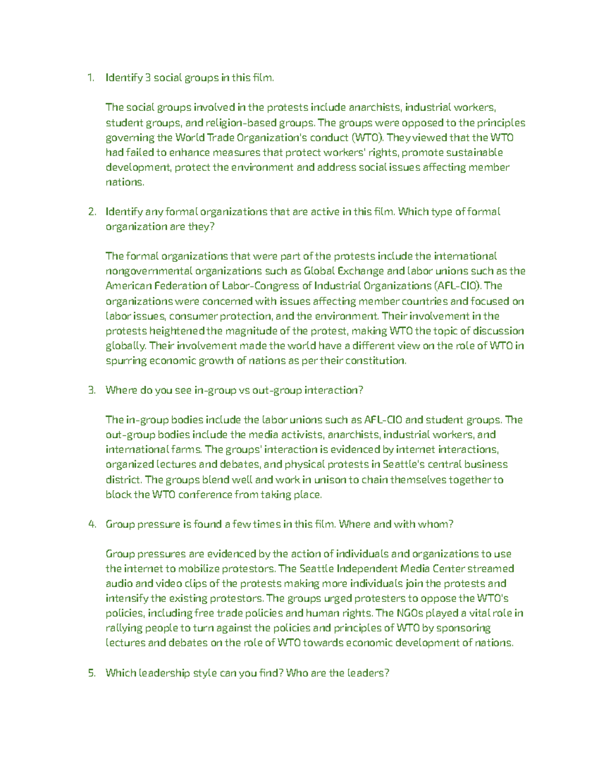 Battle in Seattle questions Chapter 6 - CHM172 - Studocu