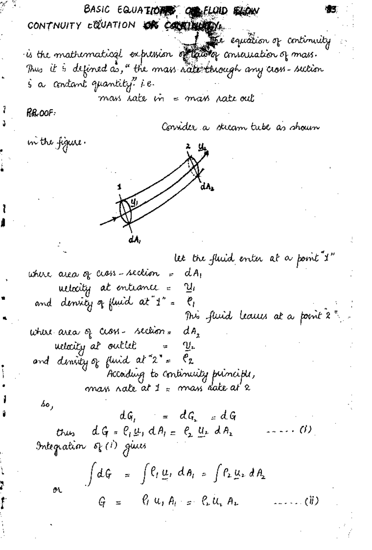 Basic Equations of Fluid Flow - BASIC EQUATION 0 FLUID FLOW CONTNUITY ...