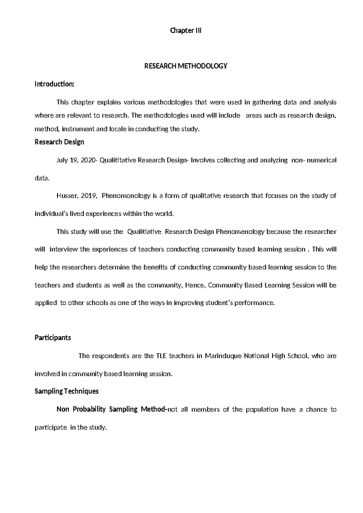 Chapter III- Group 1 - Chapter III RESEARCH METHODOLOGY Introduction ...