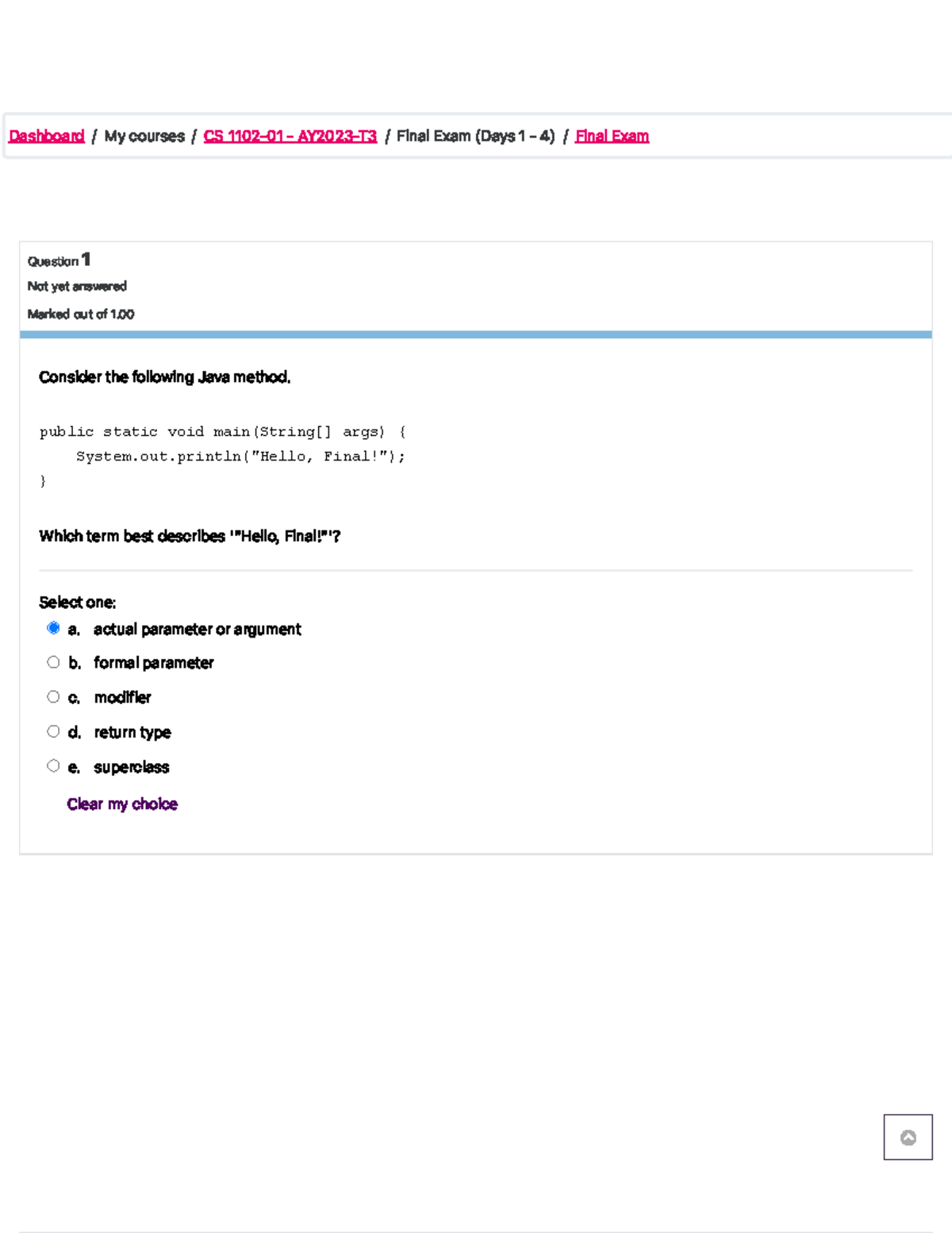 Final Exam (page 1 of 3) - Question 1 Not yet answered Marked out of 1 ...