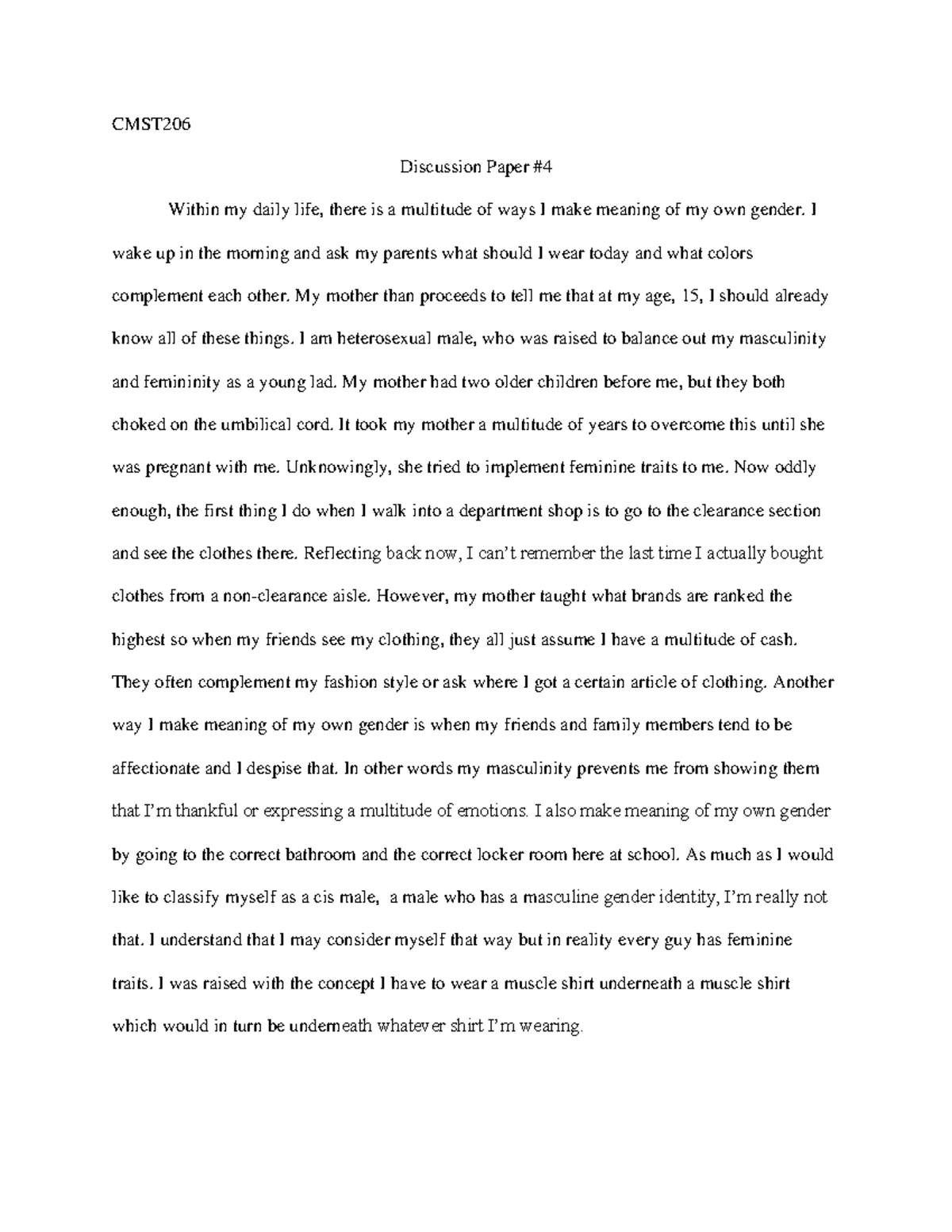 Disscusion Paper #4 - HW#4 - CMST Discussion Paper # Within my daily ...