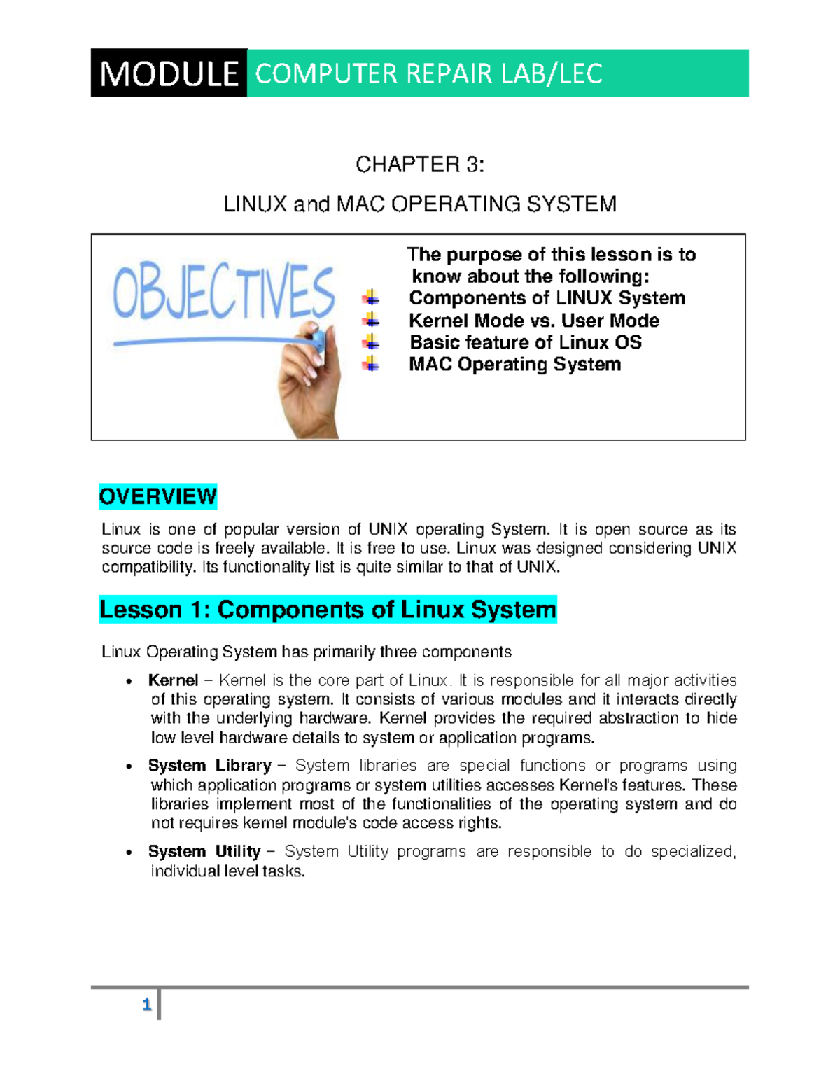 OLSA01 - System Administration and Maintenance (3/1) - CHAPTER 3: LINUX and MAC OPERATING SYSTEM ...