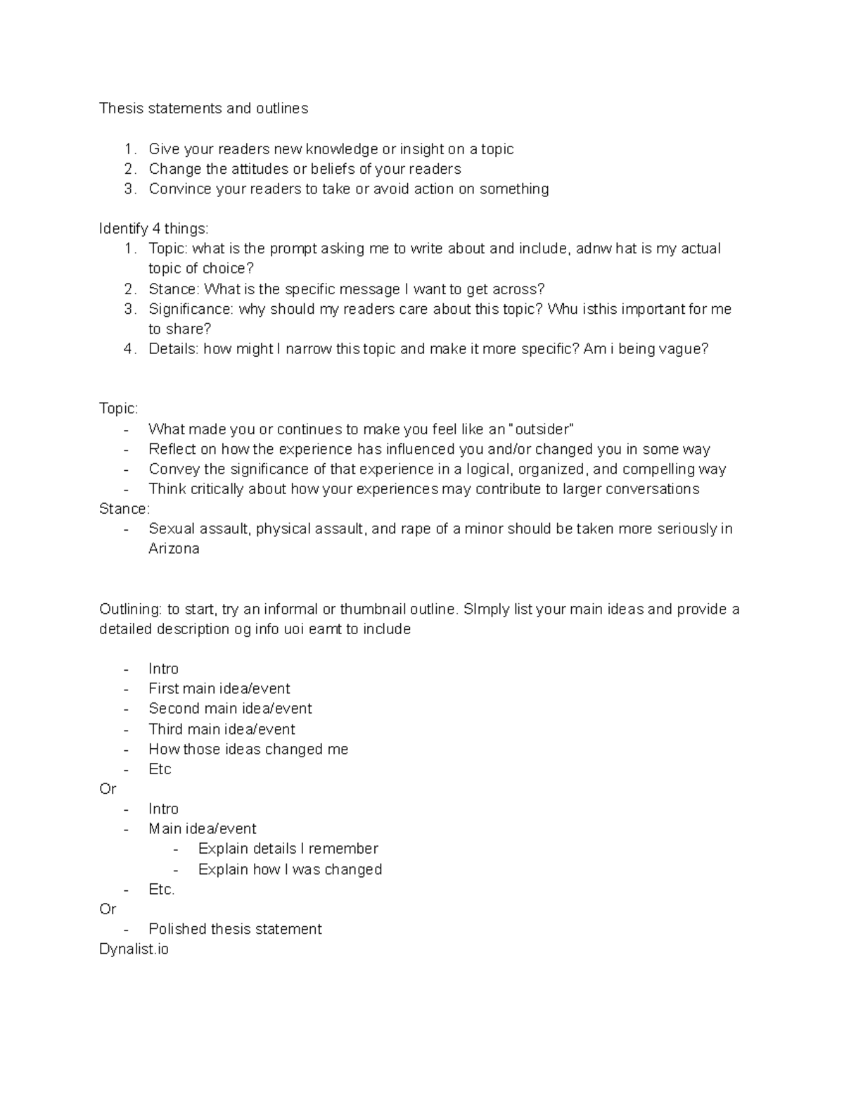Thesis statements and outlines - Topic: what is the prompt asking me to ...