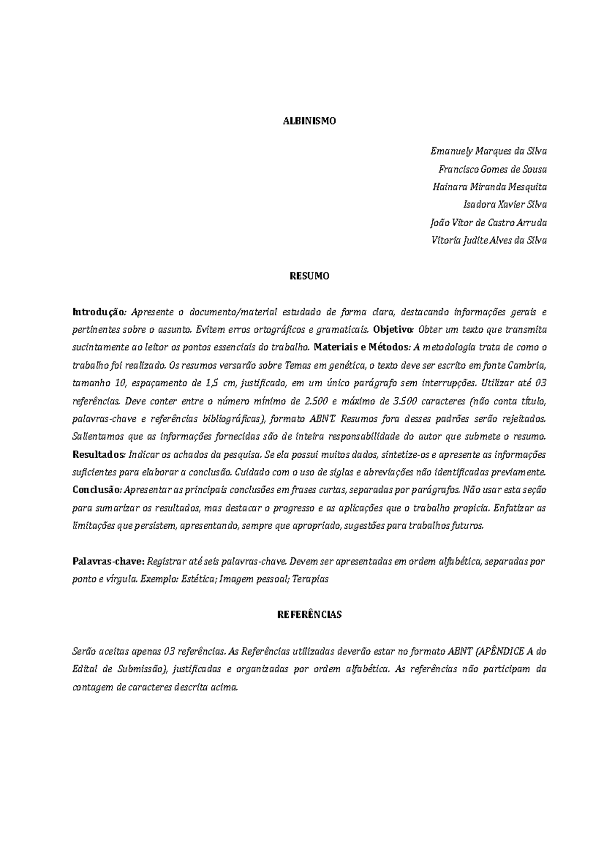 Modelo de resumo simples - ALBINISMO Emanuely Marques da Silva ...