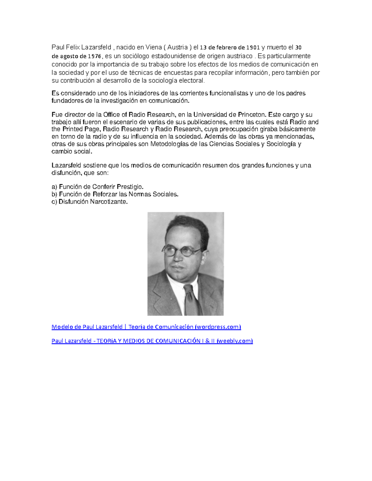 Paul Felix Lazarsfeld (Biografía) - Paul Felix Lazarsfeld , nacido en ...