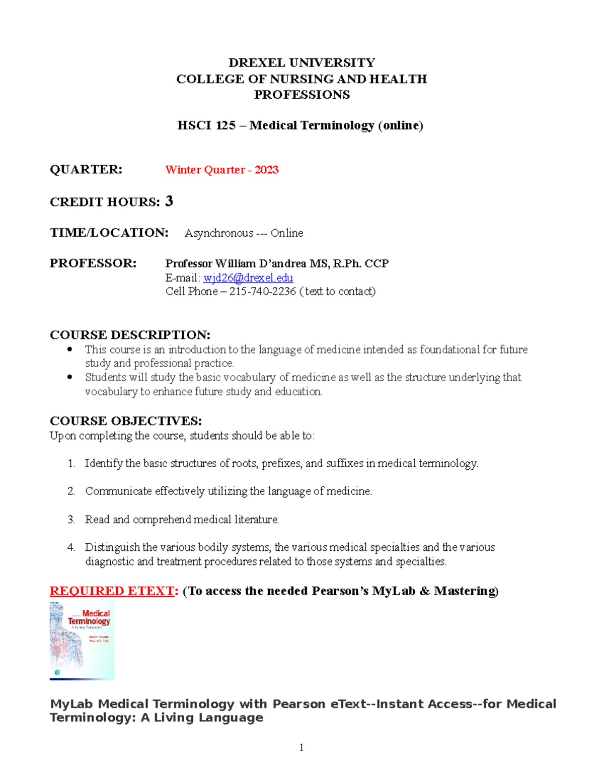 Medical Terminology Course at Drexel University - Studocu