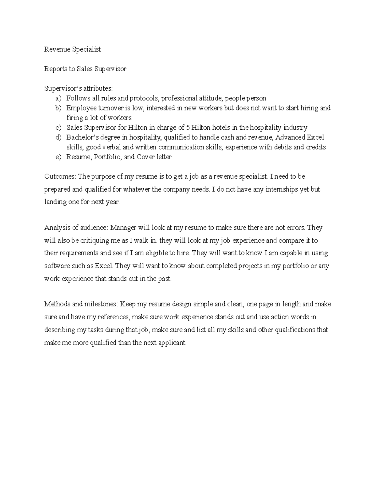 CP#1 Professional Profile - Revenue Specialist Reports to Sales ...