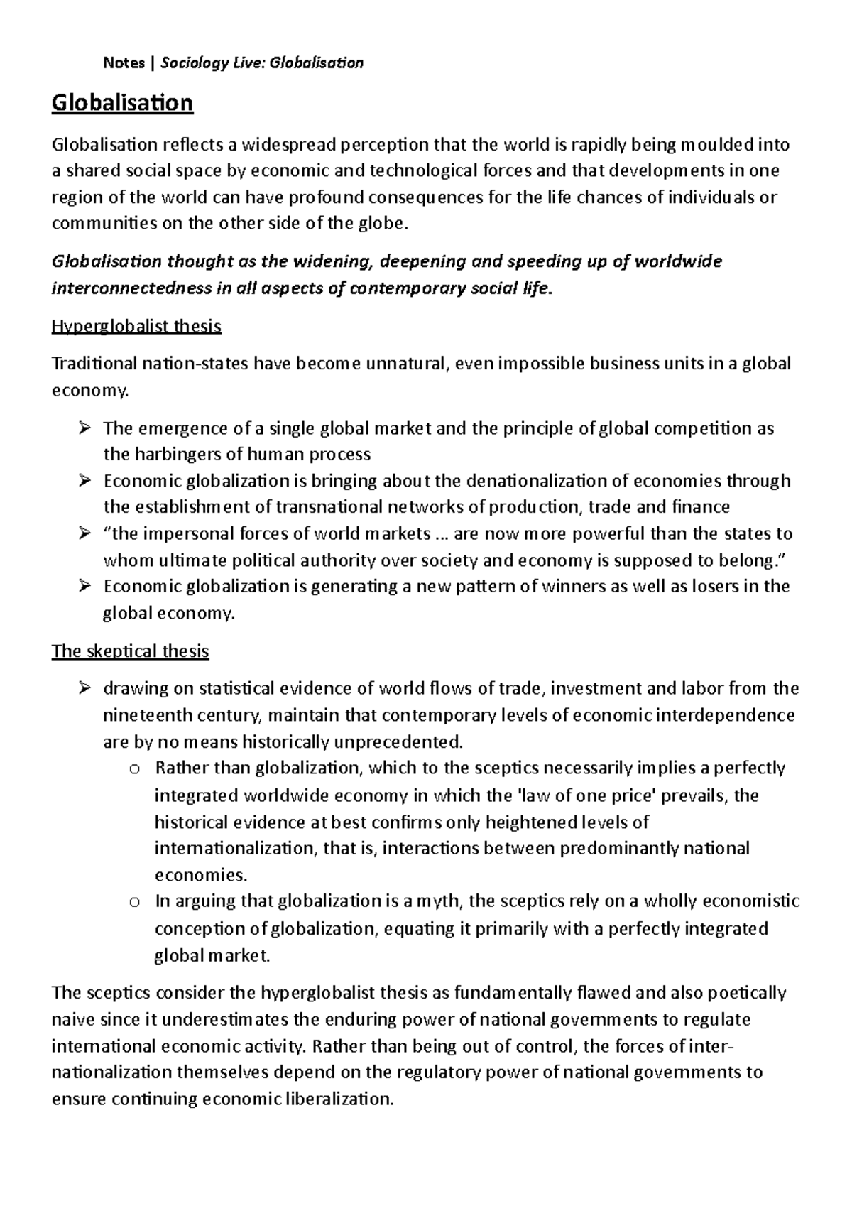 SL globalisation notes - Notes | Sociology Live: Globalisation ...