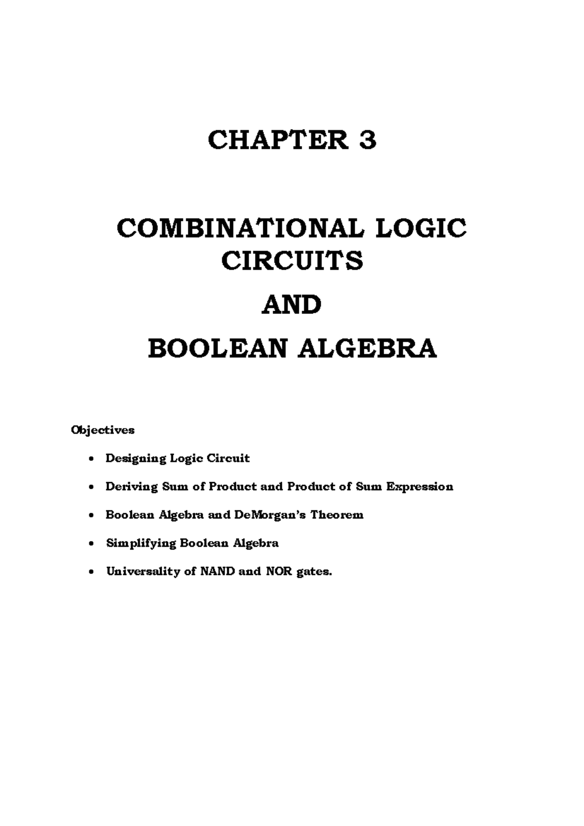 Ch3 COMBINATIONAL LOGIC CIRCUITS AND BOOLEAN ALGEBRA CHAPTER 3