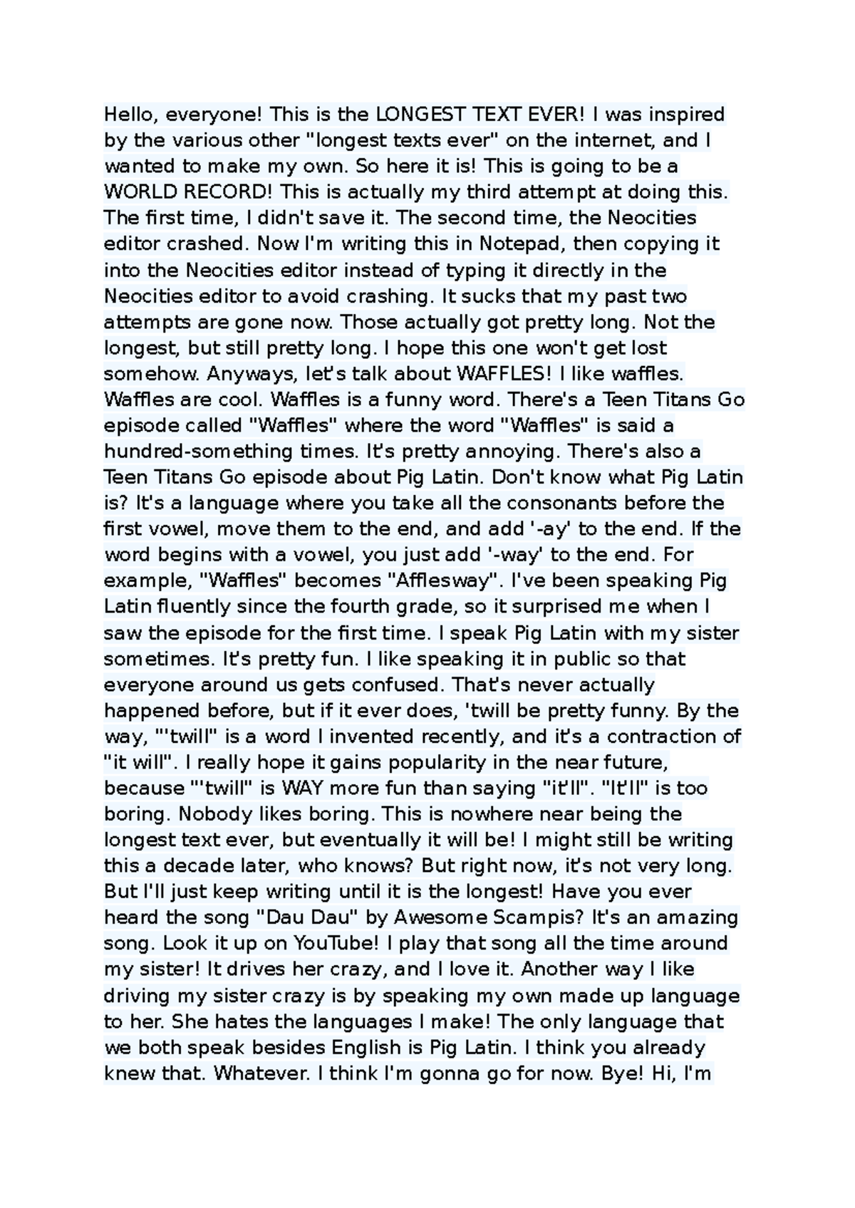 Introduction to EVFB - Hello, everyone! This is the LONGEST TEXT EVER ...