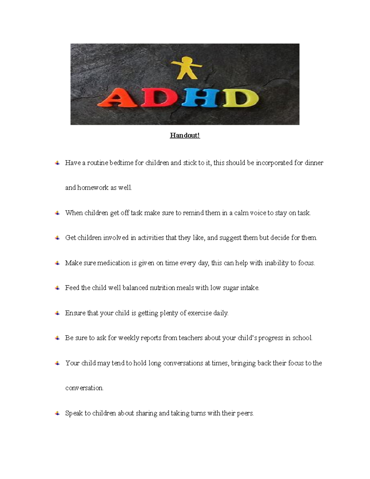 Adhd handout ns 23 week 8 - Handout! Have a routine bedtime for ...