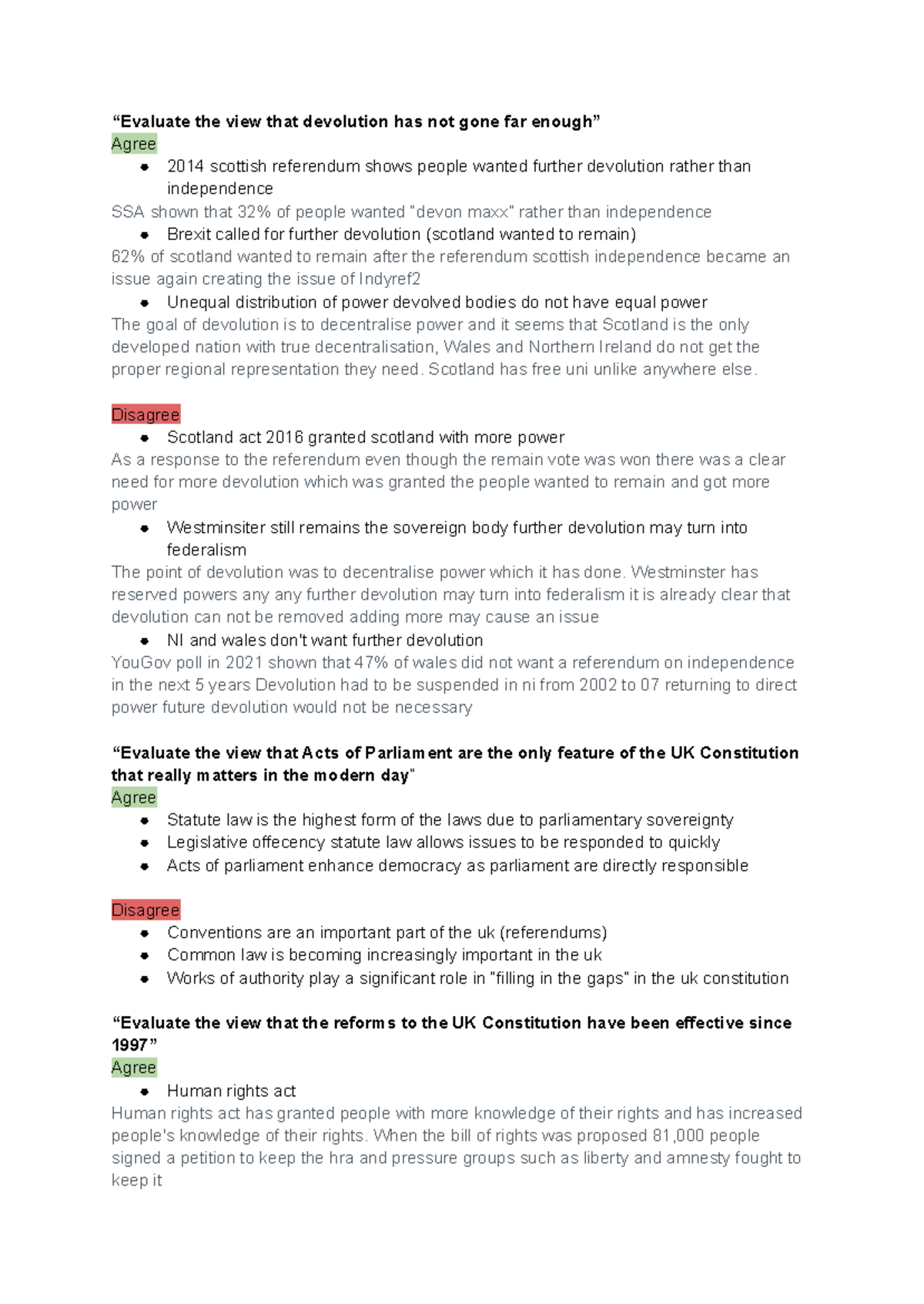 short essay plans - “Evaluate the view that devolution has not gone far enough” Agree 2014 - Studocu