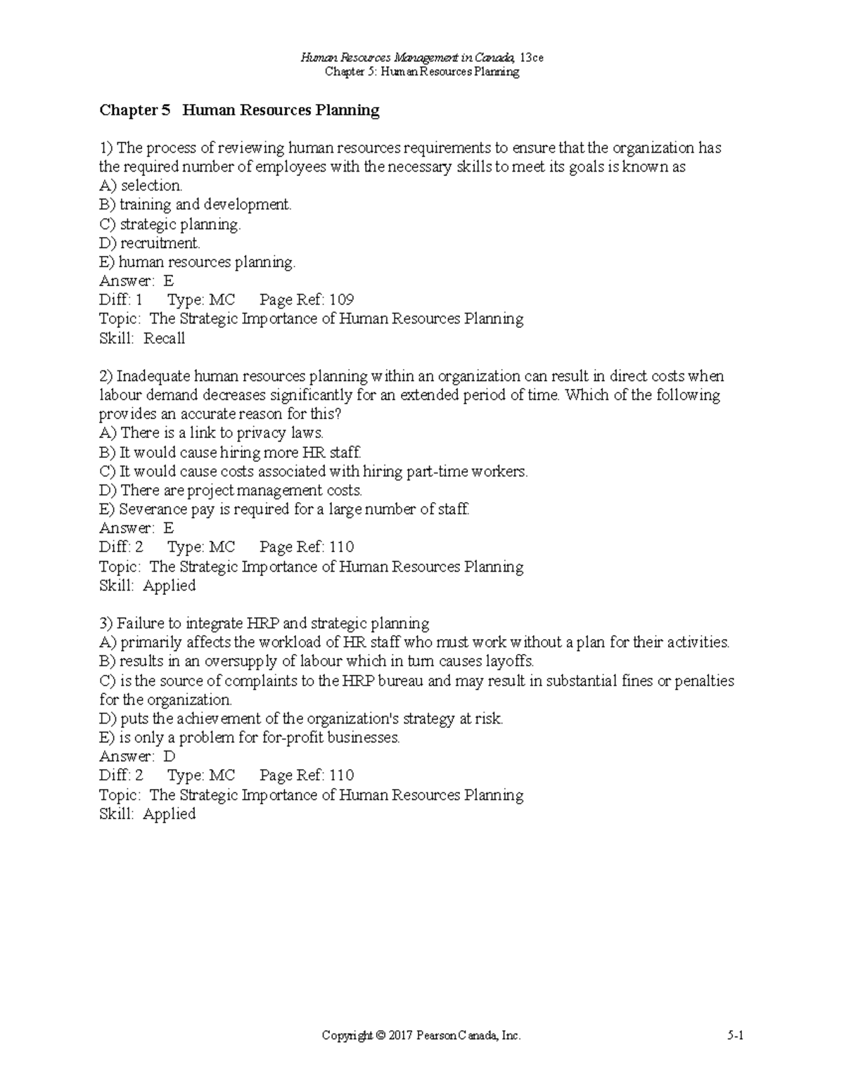 Dessler HRM 13ce TIF ch05 - Chapter 5: Human Resources Planning Chapter ...