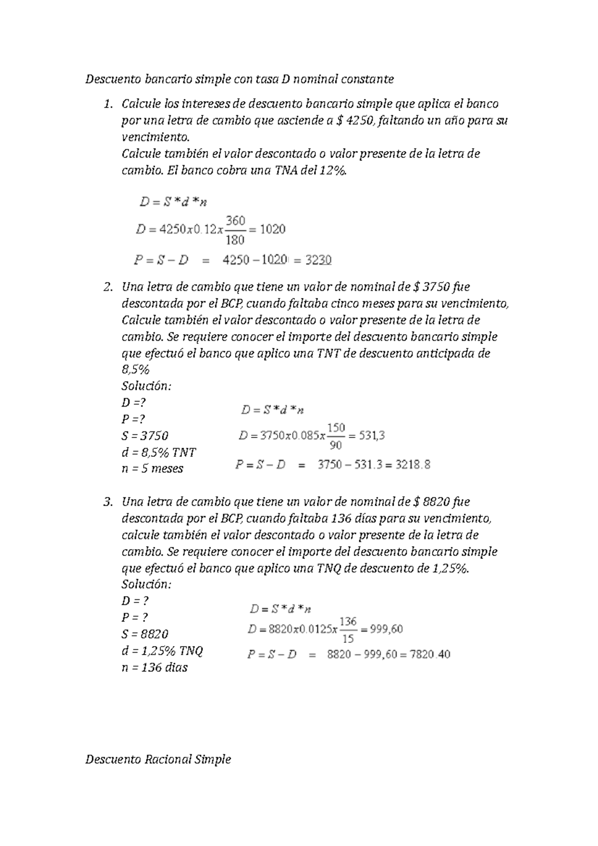 C lase de Mat Fin - Descuento bancario simple con tasa D nominal ...