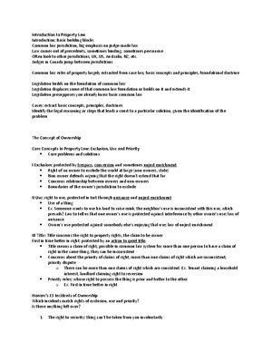 440 Ziff Textbook - Summary of: Bruce Ziff, Principles of Property Law ...