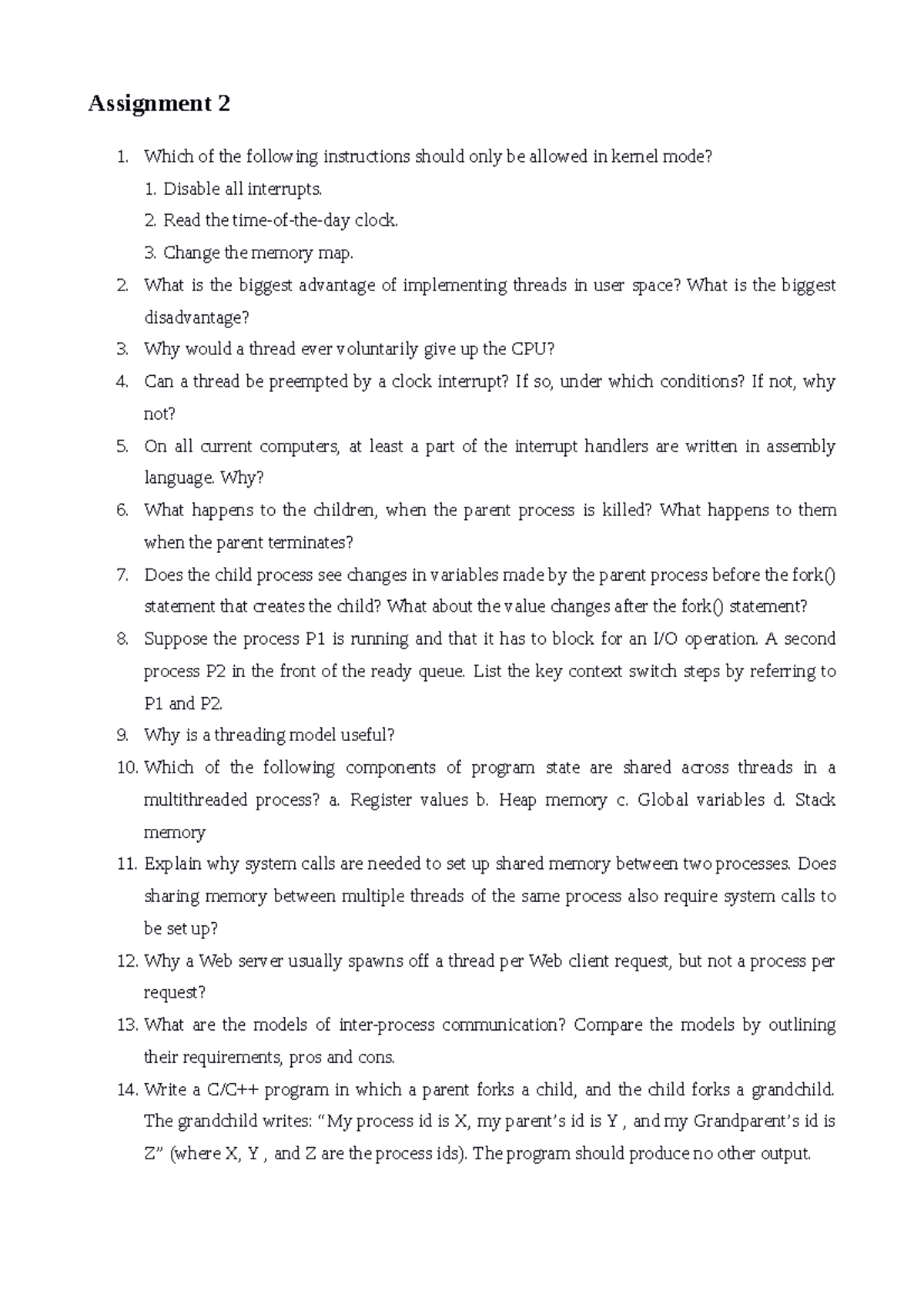 Os assignment ques - Assignment 2 Which of the following instructions ...