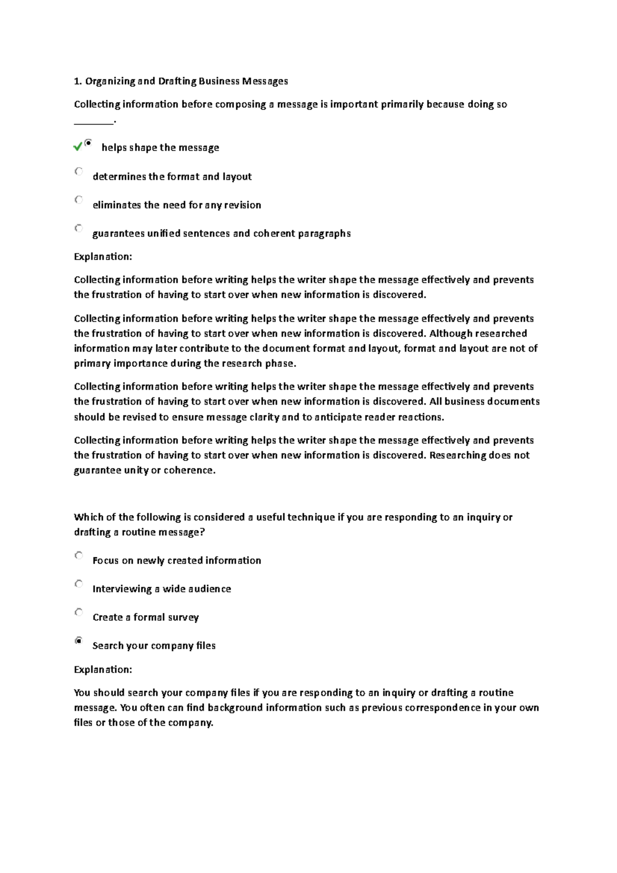 M3 - CH3 - Practice Quiz - Organizing and Drafting Business Messages ...
