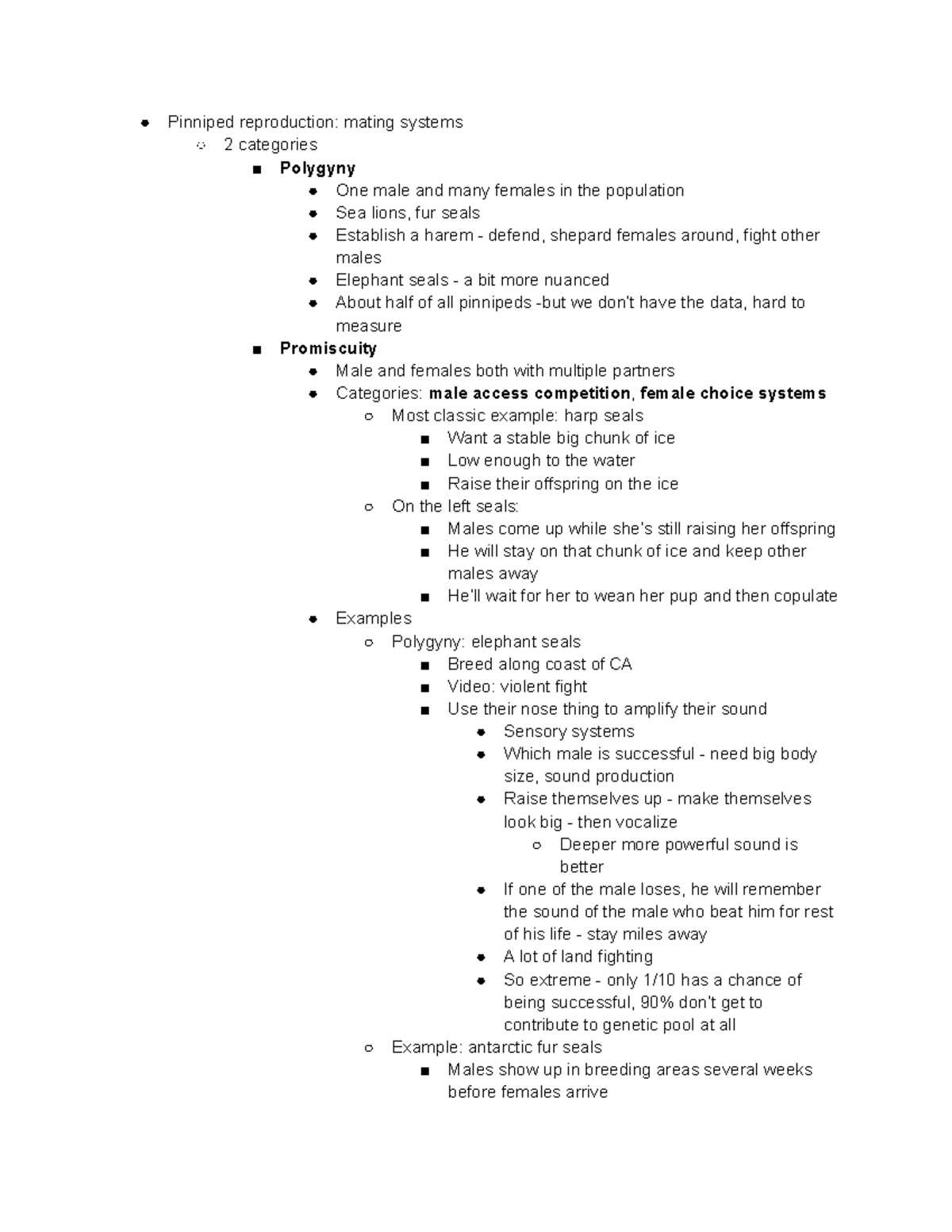 2 23 Notes - Pinniped reproduction: mating systems 2 categories ...