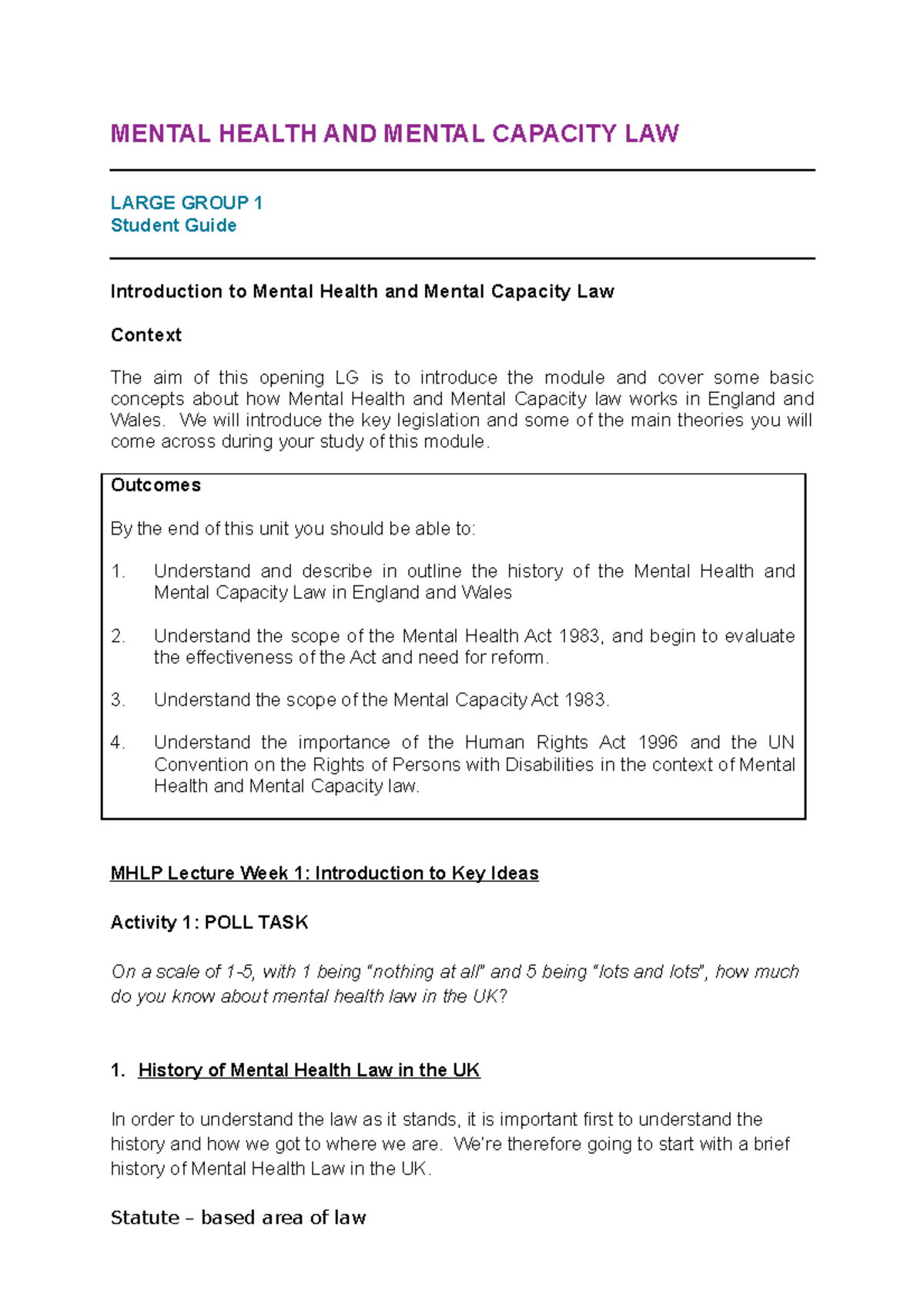 A - Introduction to Mental Health and Mental Capacity Law - MENTAL ...