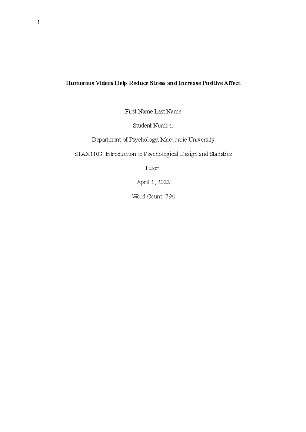 Research Report Part 1 - Humorous Videos Help Reduce Stress and ...