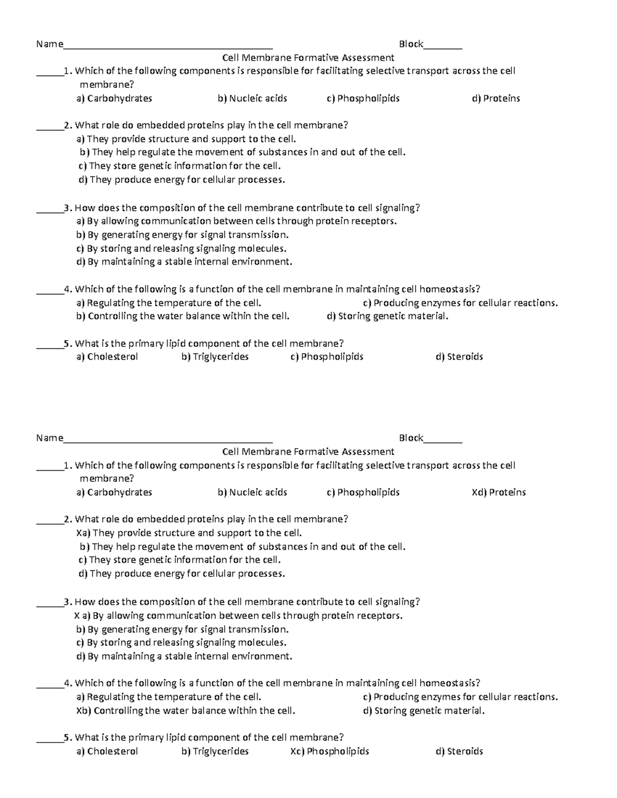 Cell Membrane Formative Assessment (Auto Recovered) - Name