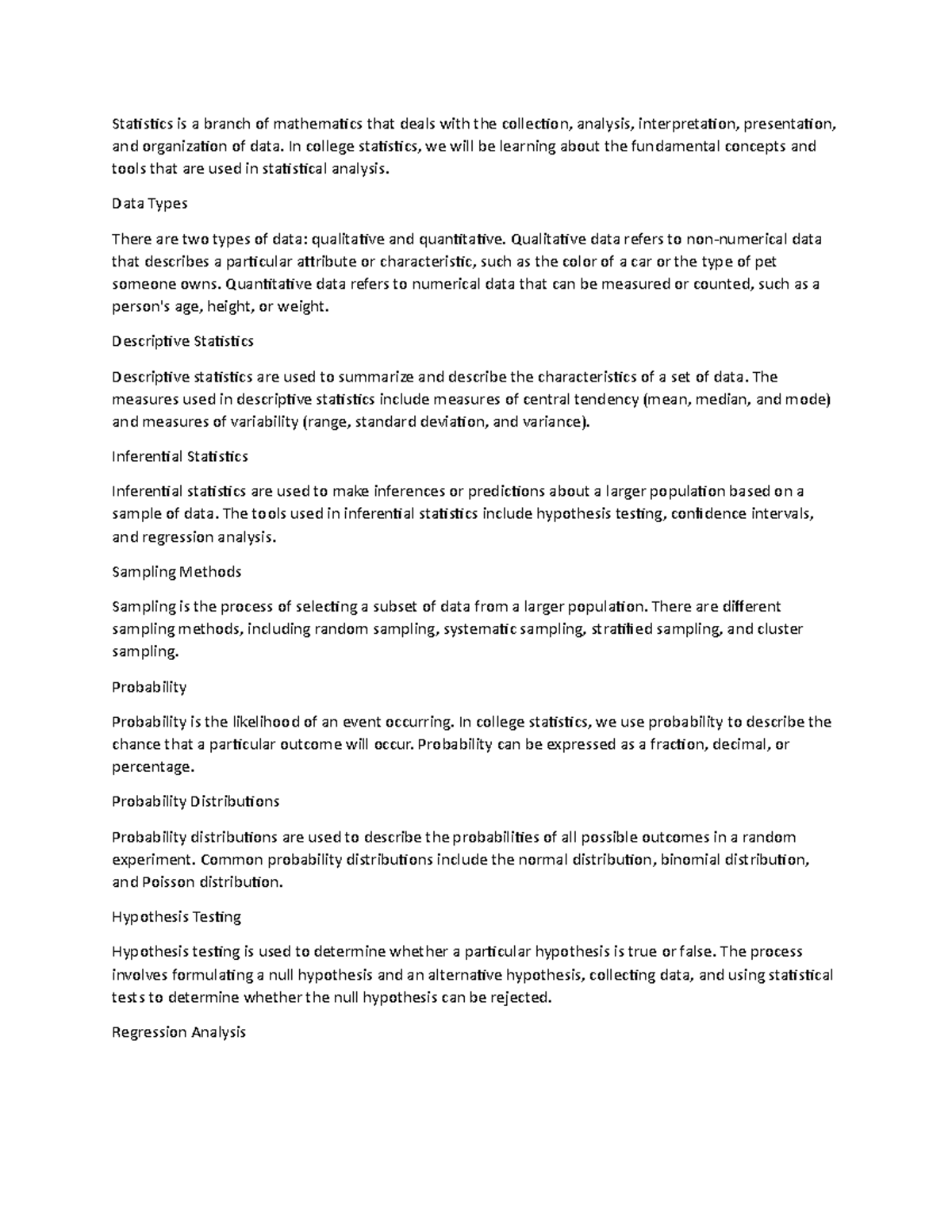 Statistics is a branch of mathematics that deals with the collection ...