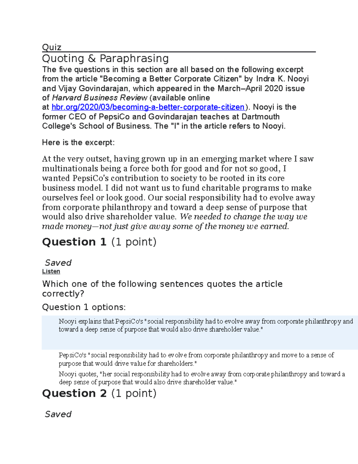 Quiz 6- Comm-6019 - The 15 questions in the section are all based on ...