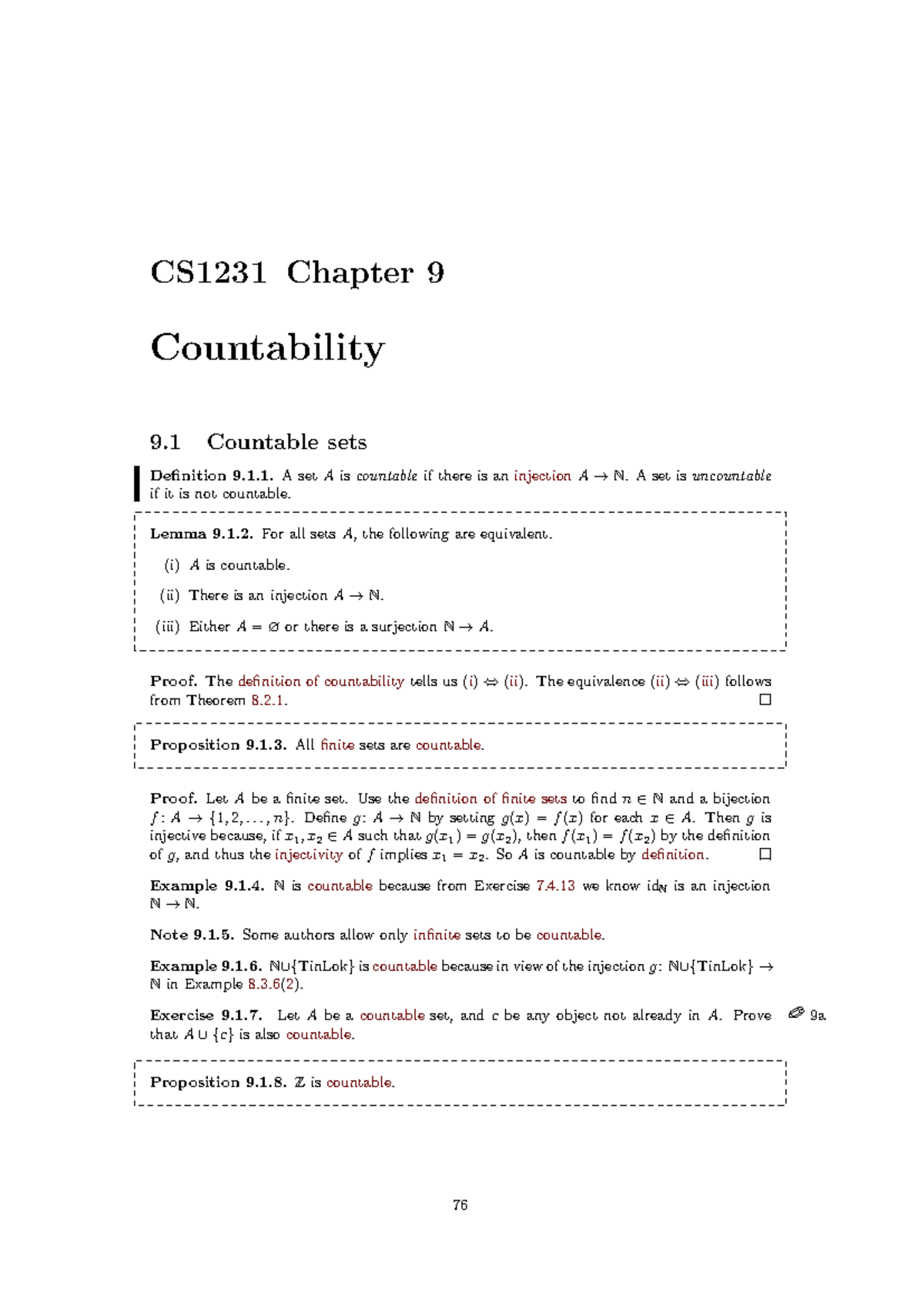 9-ctble-notes - cs1231 - CS1231 Chapter 9 Countability 9 Countable sets ...