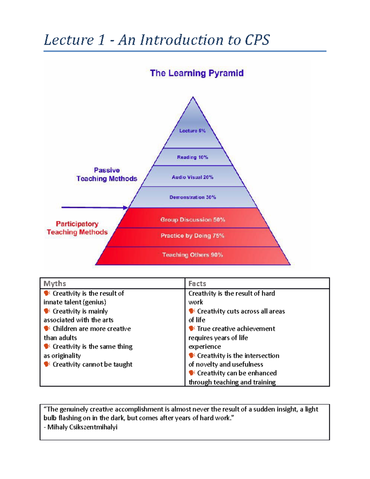 All Powerpoint Notes - Lecture 1 - An Introduction to CPS Myths Facts ...