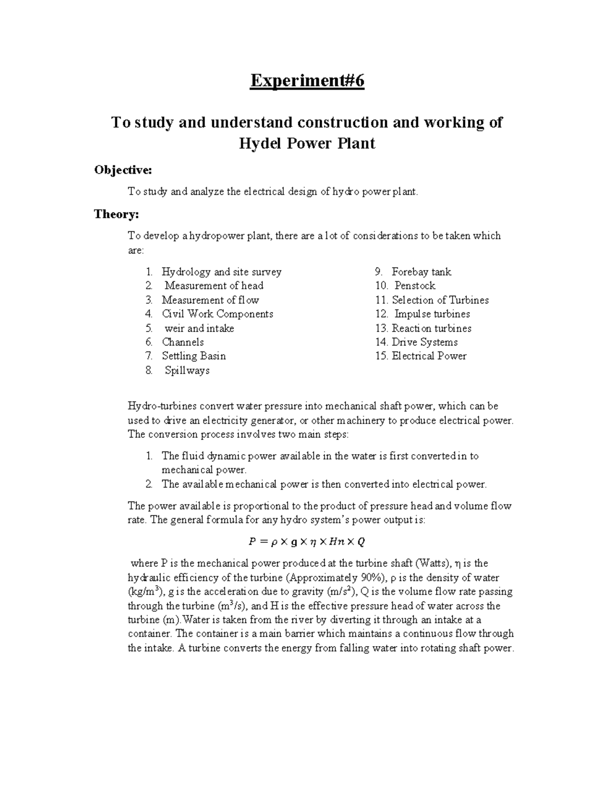 6 - renewable energy - Experiment# To study and understand construction ...