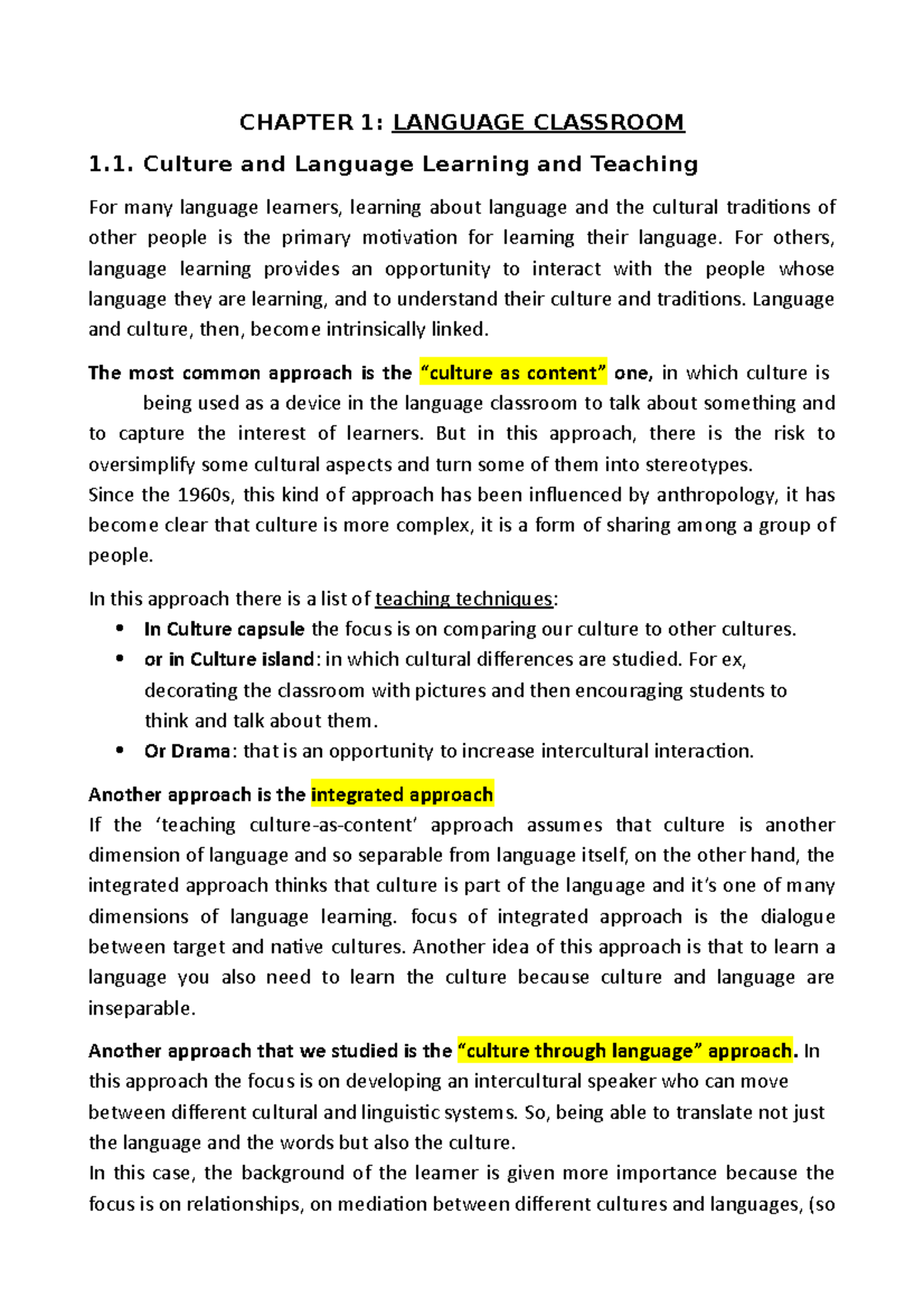 1. Language Classroom - riassunti - CHAPTER 1: LANGUAGE CLASSROOM ...