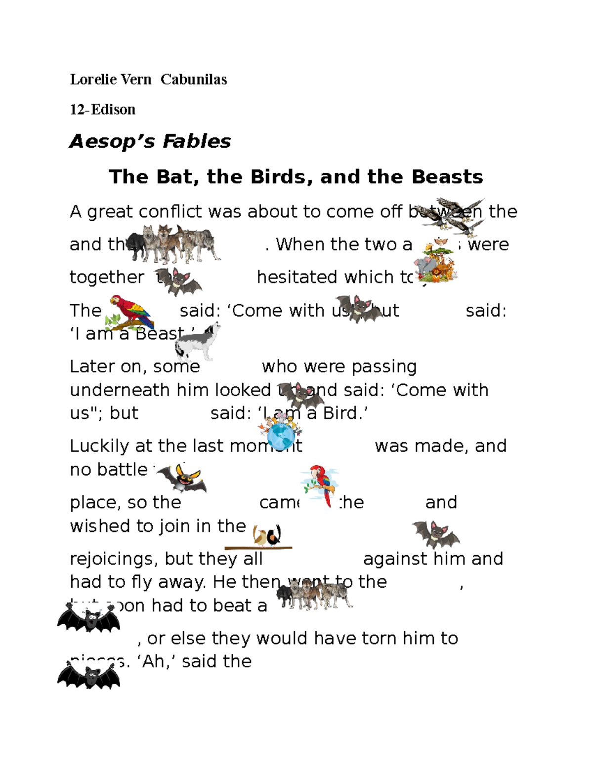 Lorelie Vern Cabunilas - Lorelie Vern Cabunilas 12-Edison Aesop’s ...