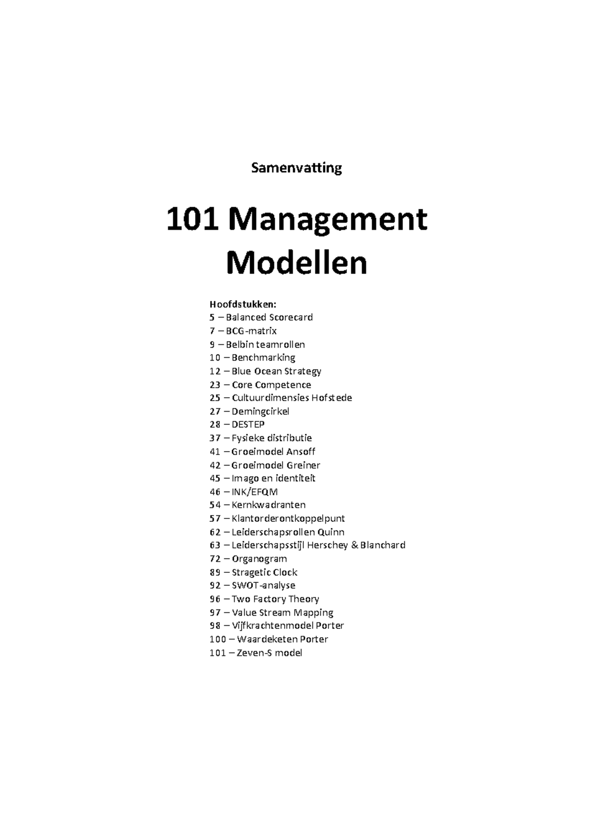 Samenvatting 101 managementmodellen Merijn Mulders - Samenvatting 101 ...