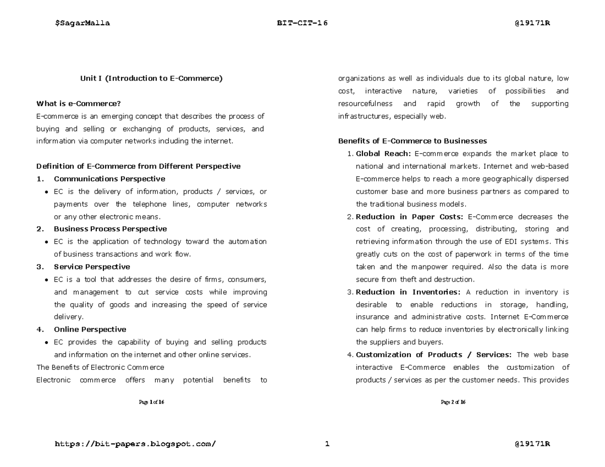 E-Commerce Chapter 1-9 print - Page 1 of 16 UnitI(IntroductiontoE ...