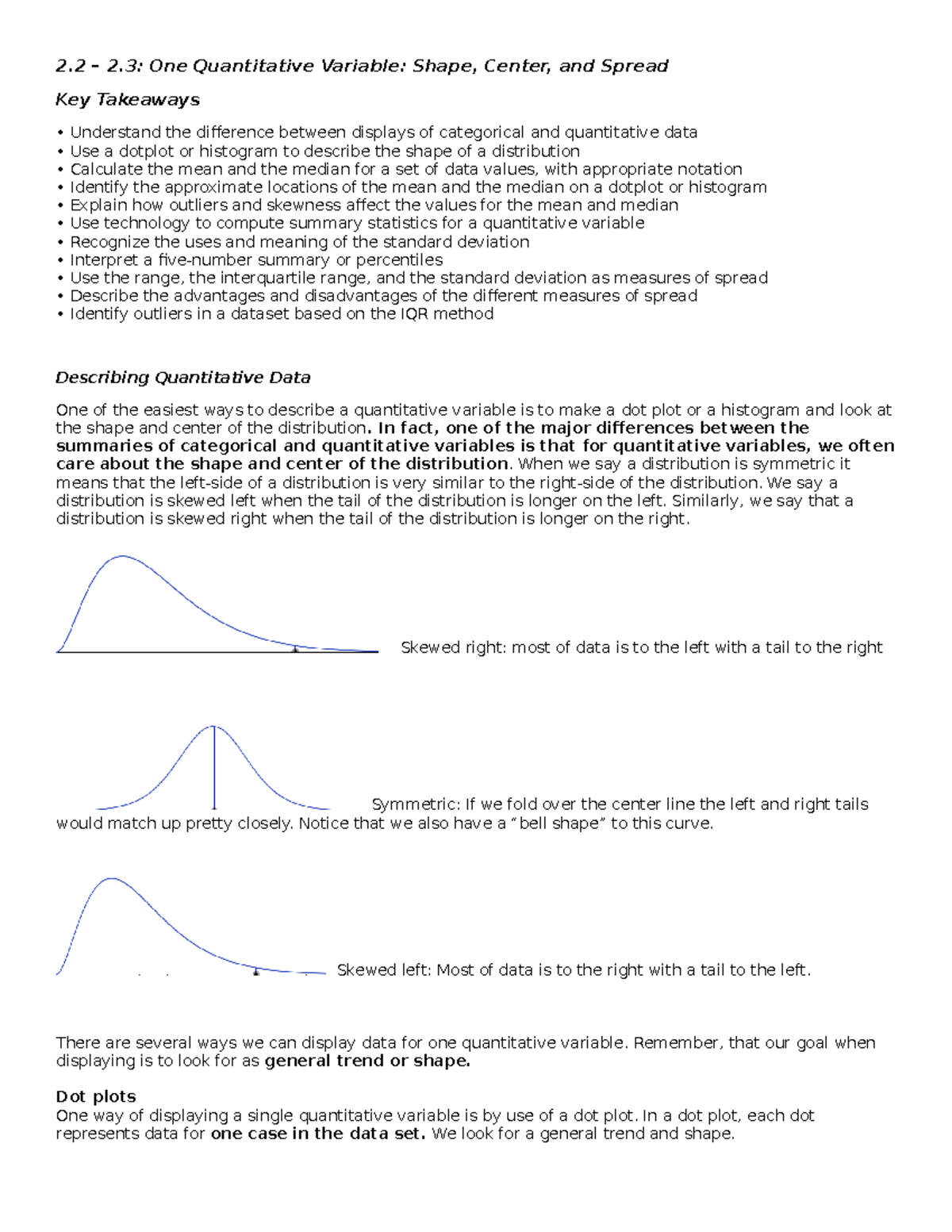 2.2 2.3 Center and Spread - 2 – 2: One Quantitative Variable: Shape ...