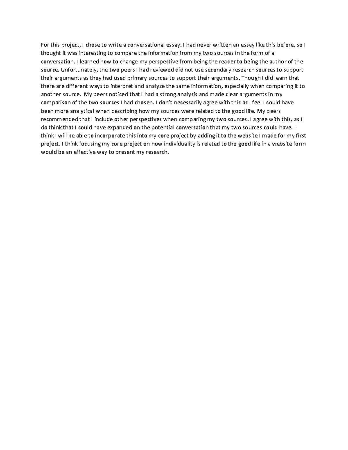Peer Review Reflection 2 - For this project, I chose to write a ...