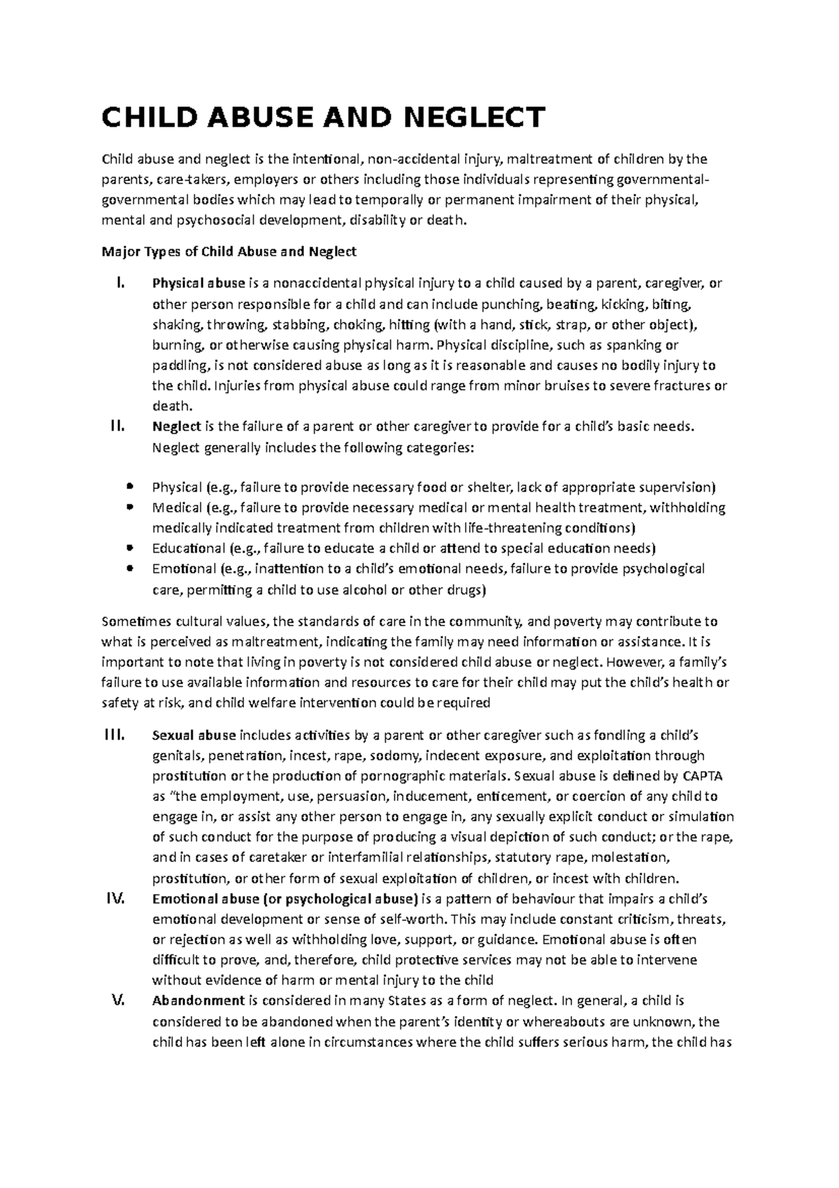 Child Abuse AND Neglect - CHILD ABUSE AND NEGLECT Child abuse and ...