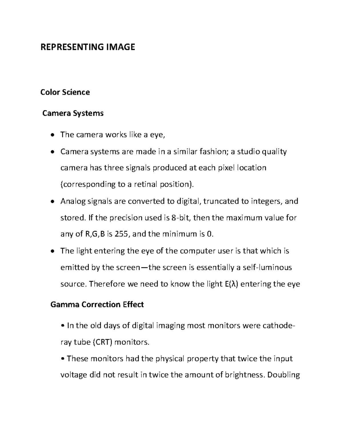 Gamma Correction - REPRESENTING IMAGE Color Science Camera Systems ...
