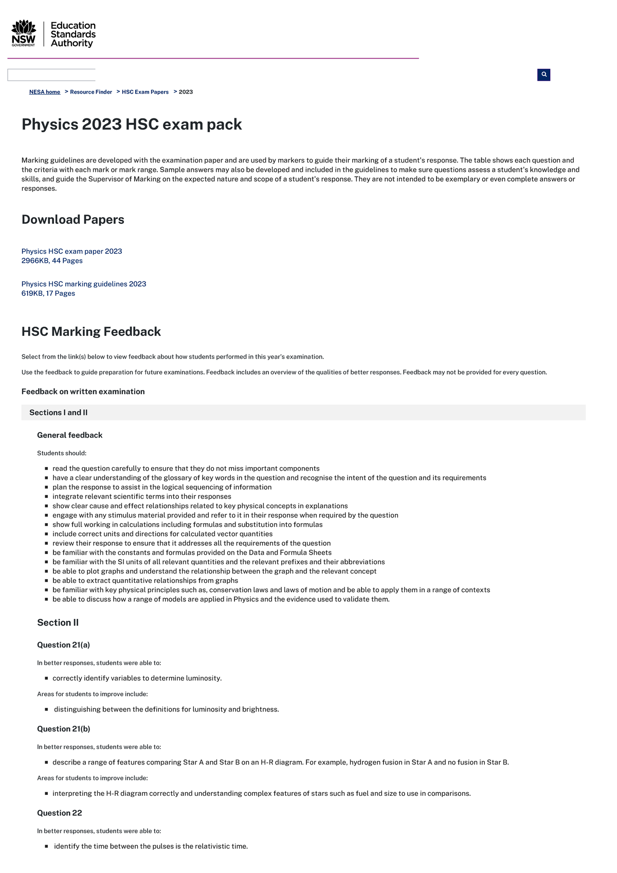 Physics 2023 HSC exam pack NSW Education Standards - NESA home ...