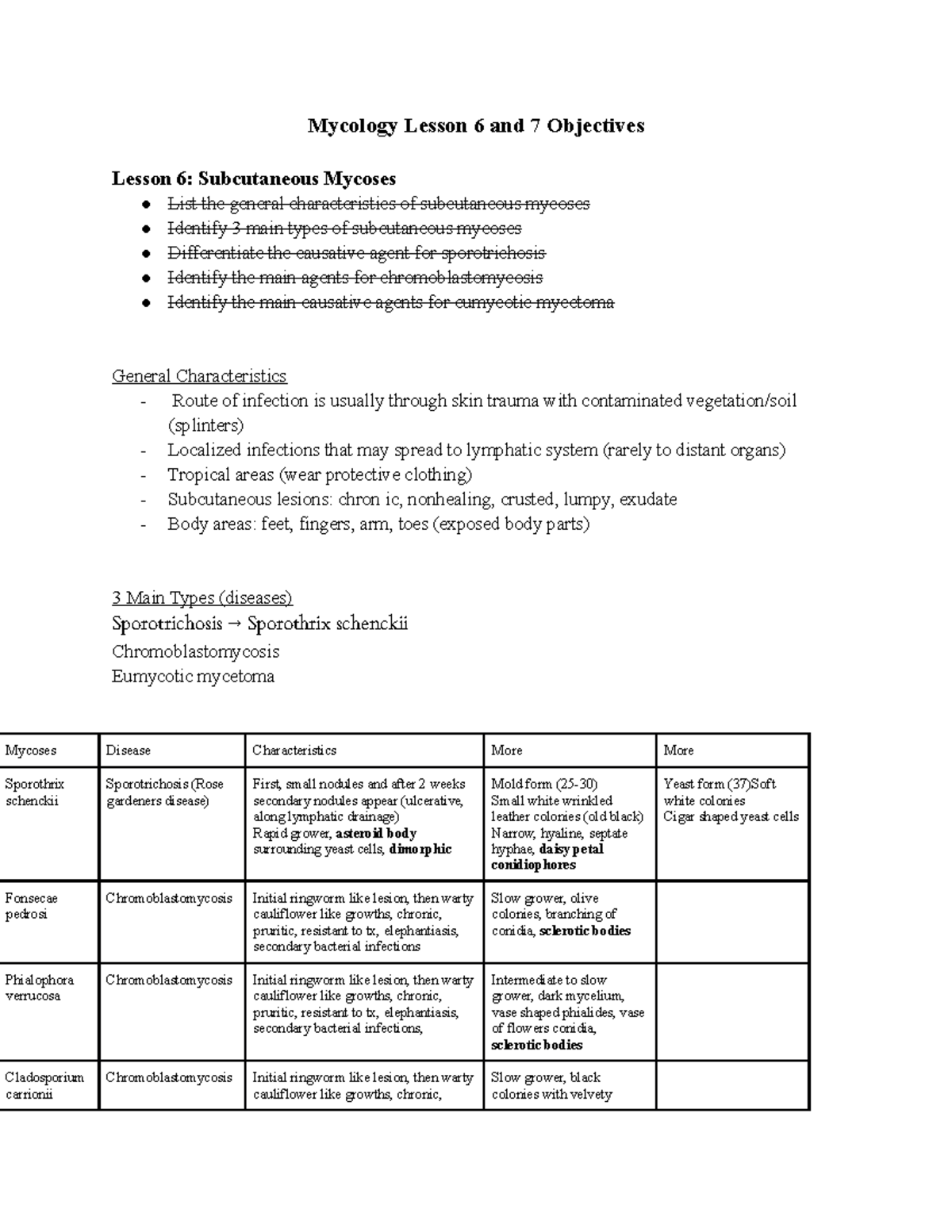 mycoses 6 and 7 - Mycology Lesson 6 and 7 Objectives Lesson 6 ...
