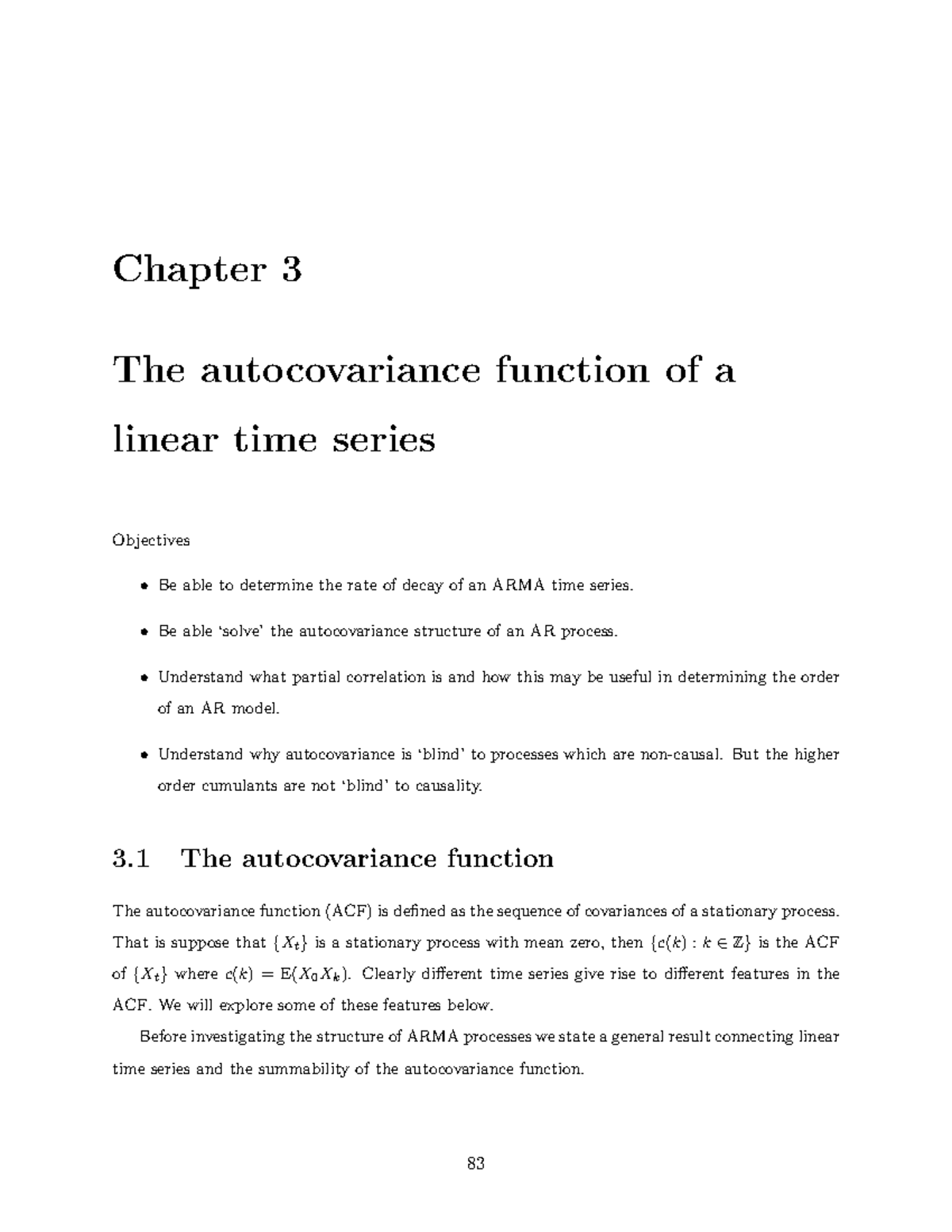 Chapter 3 Estimation Techniques Chapter 3 The Autocovariance