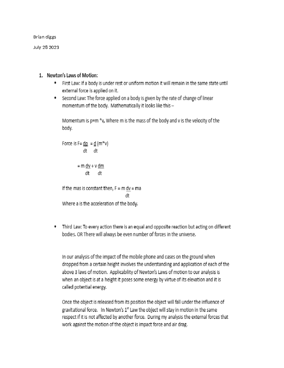 5-2 Project Two Newtons Laws - MAT243 - Brian diggs July 28 2023 - Studocu