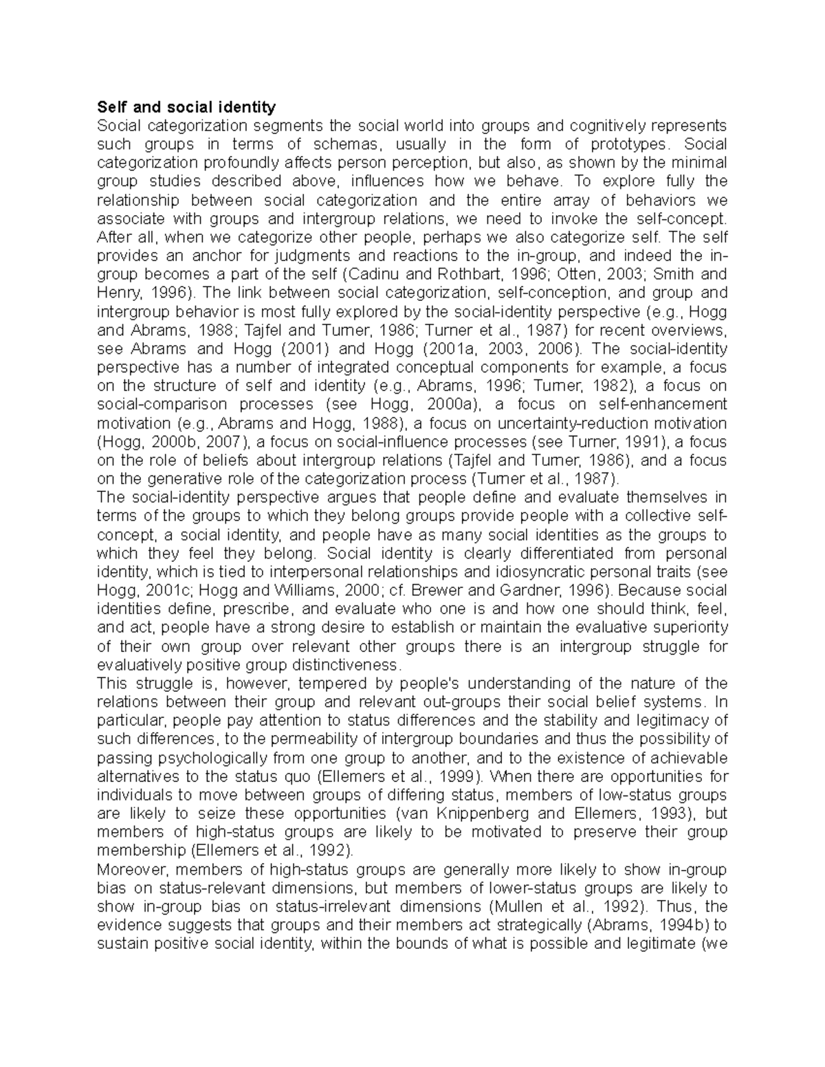 Self and social identity - Self and social identity Social ...