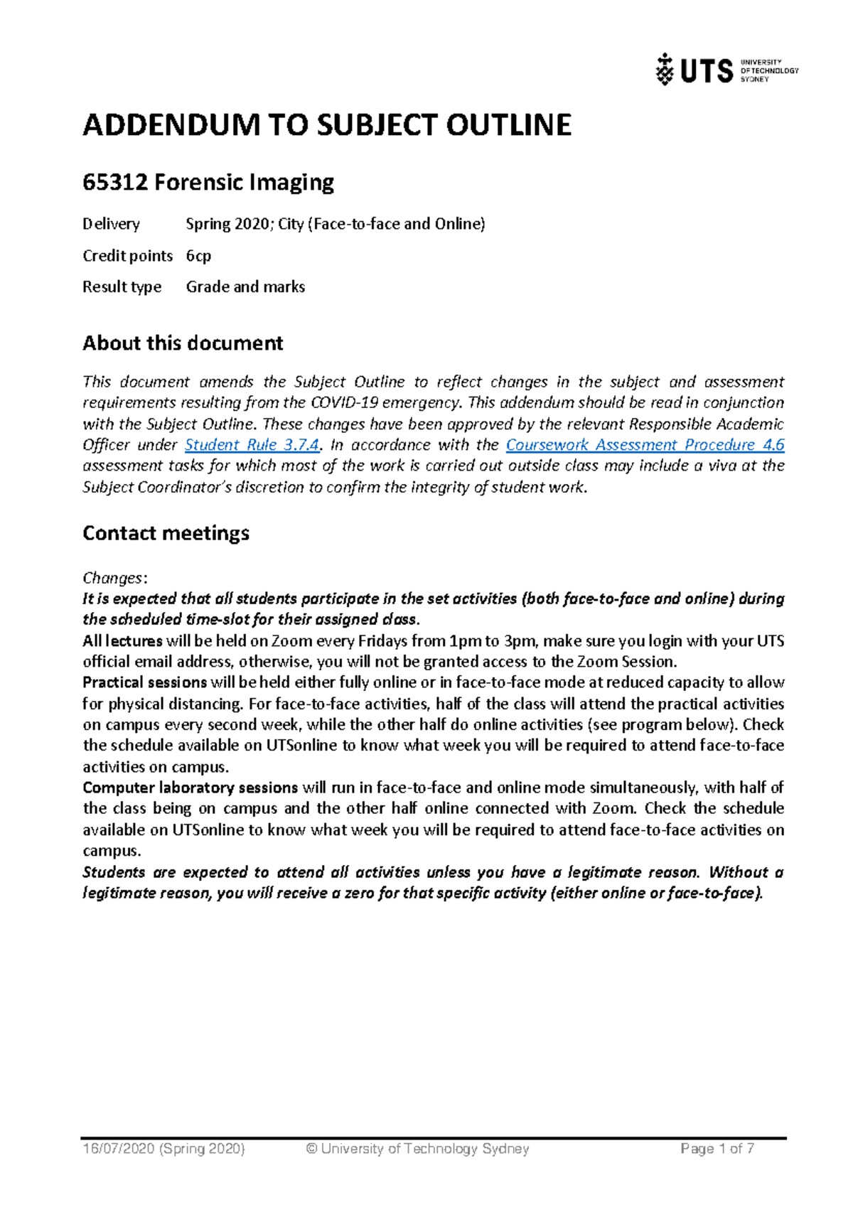 2020 Autumn 65312 addendum - ADDENDUM TO SUBJECT OUTLINE 6531 2 ...