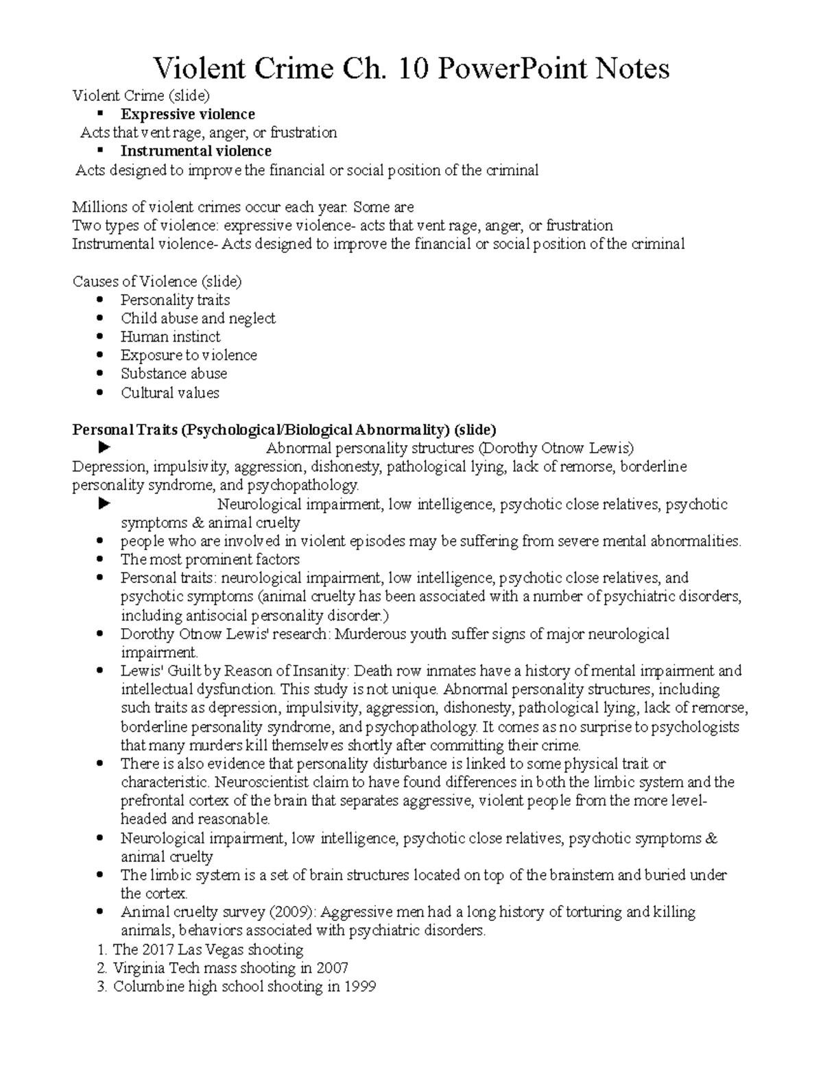 Violent Crime Ch. 10 Power Point Notes - Violent Crime Ch. 10 ...