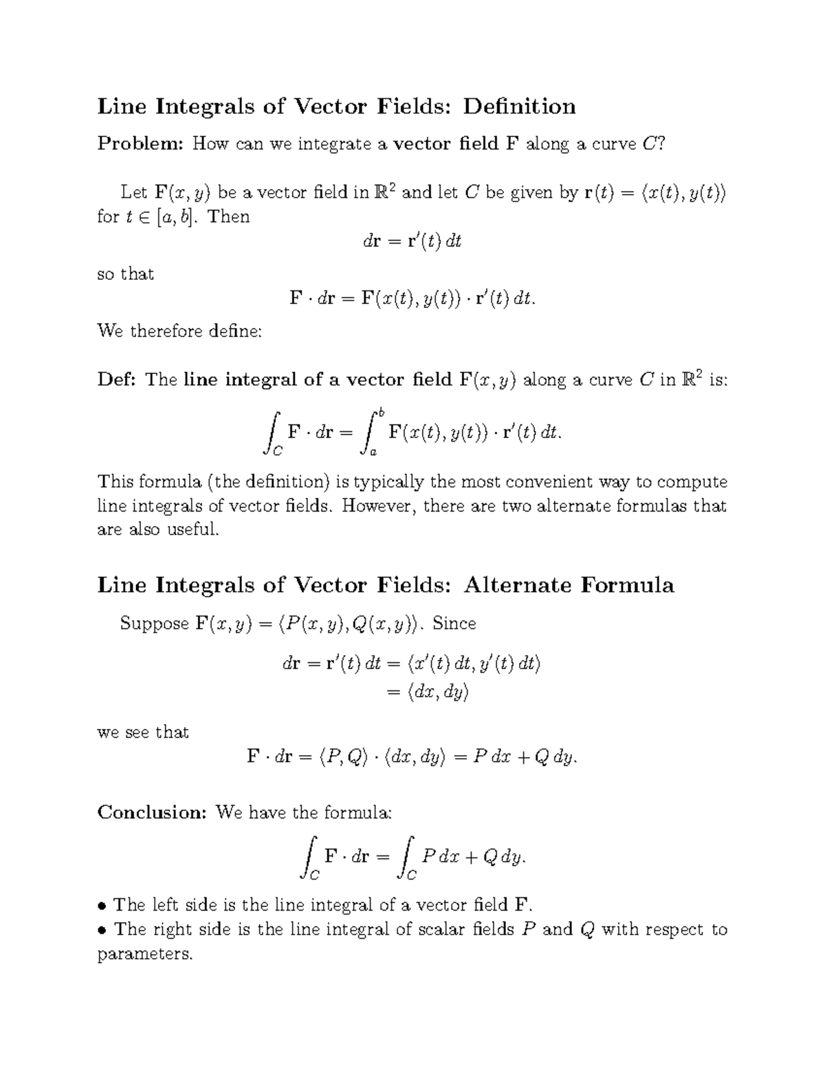 Lecture 6 - Line Integrals of Vector Fields: Definition Problem: How can we integrate avector ...