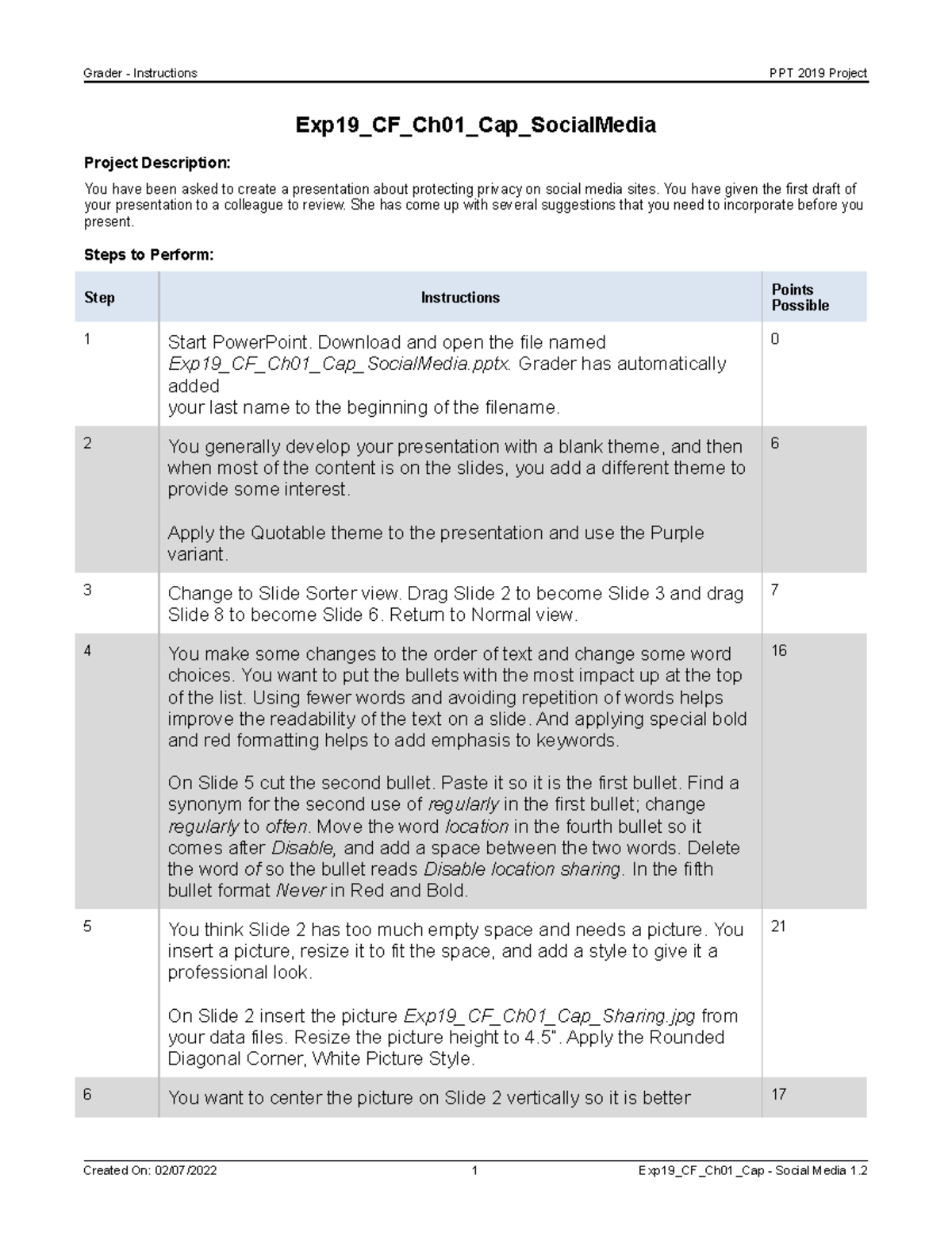 Exp19 CF Ch01 Cap Social Media Instructions - Grader - Instructions PPT ...