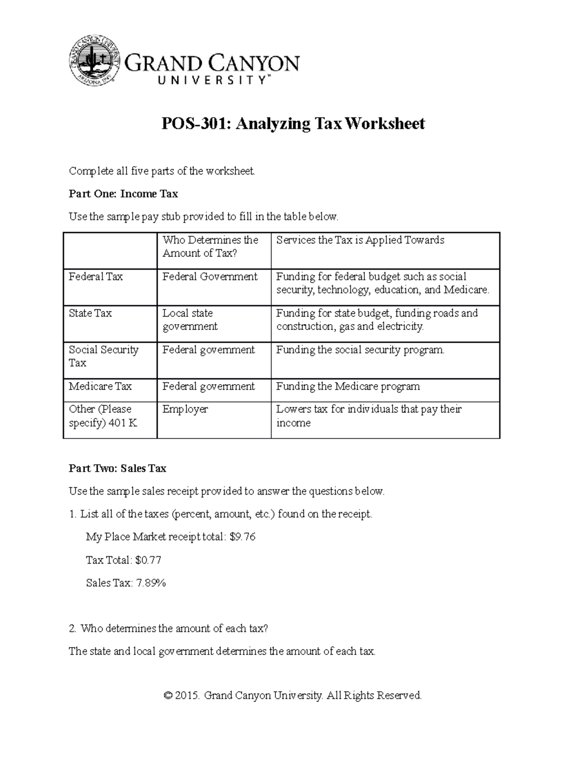Lecture Notes For Analyzing Tax Worksheet Class Pos-301 - Analyzing Tax ...